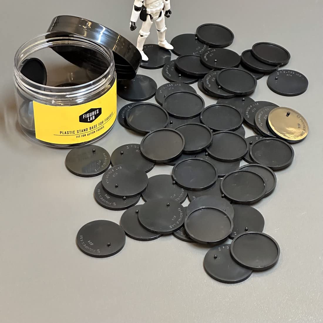 FIGURESLAB 60Pcs 37.5mm wide Round Black Action Figure Display Stands Fit for 3.75β MODERN Star Wars / MODERN Gi Joe / Marvel Legends Figure toy