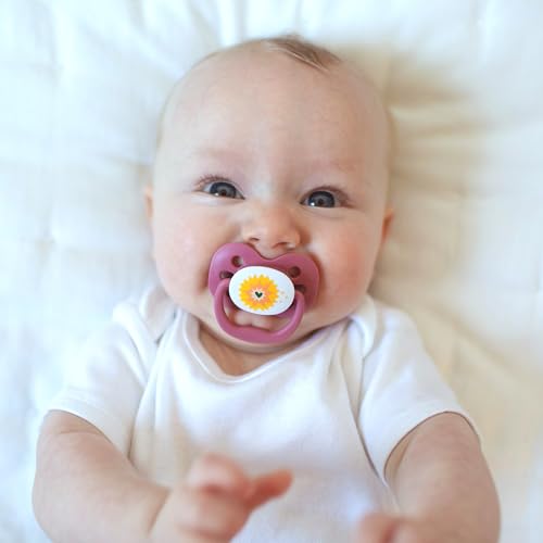 Dr. Brown's Advantage Baby Pacifier, Fully Symmetrical Soother with Soft Silicone Bulb, 0-6m, BPA Free, Lavender Love, 2 Pack (Style May Vary)