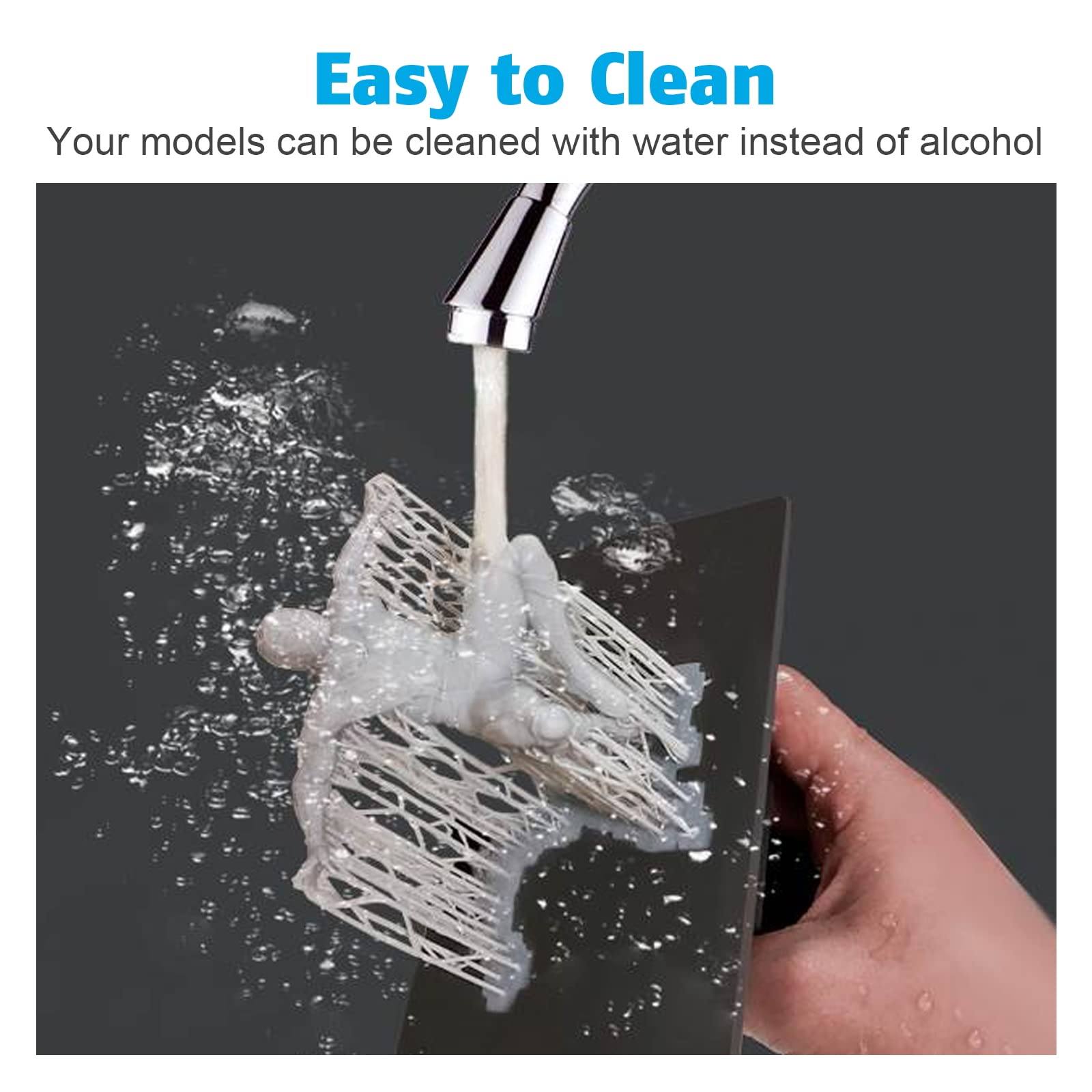 Water Washable 3D Printer Resin - 405nm Water Wash Resin, Low Odor LCD UV Curing 3D Printing Resin β Easy to Clean Photopolymer Resin for SLA 3D Printer (Grey, 1KG)