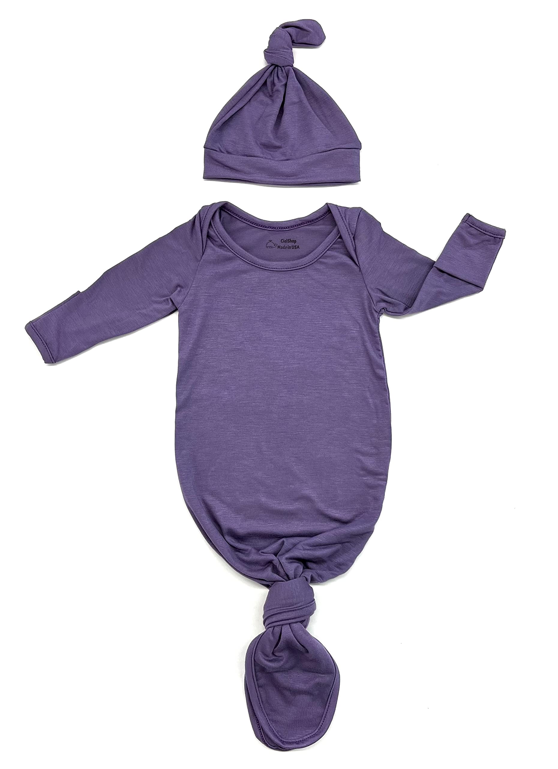 Soft Newborn Baby Gown with Hat | Sleep Nightgown with Long Sleeve and Mitten Cuffs for Girl and Boy (Navy)