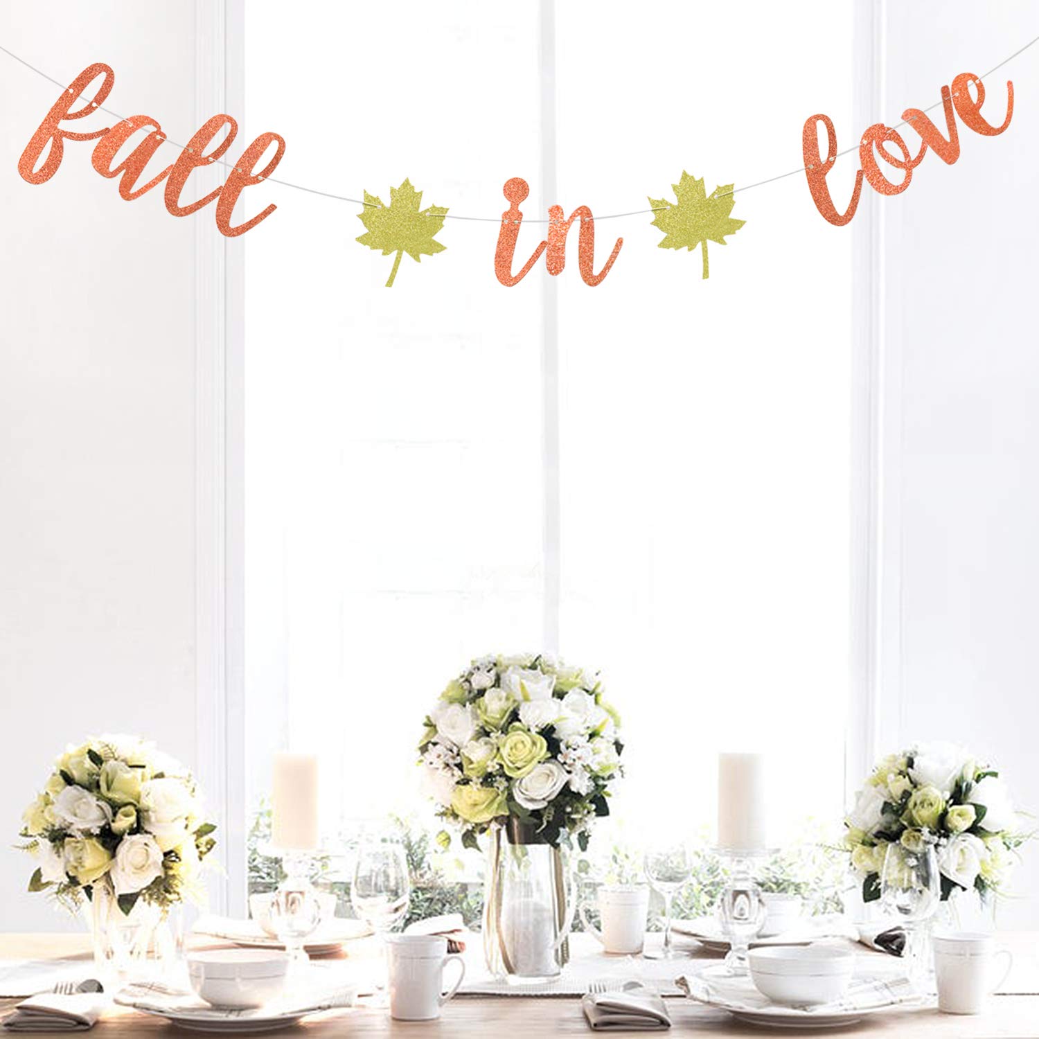 Rose Gold Glitter Fall in Love Banner-Fall Autumn/Wedding/Engagement/Bridal Shower Party Favors Supplies