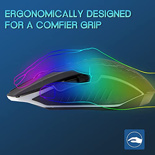 VEGCOO Wireless Gaming Mouse, Silent Click Wireless Gaming Mouse Rechargeable Mice with Colorful LED Lights and 2400/1600/1000 Three Gears Adjustable DPI, Ergonomic Mouse for Laptop PC (C11 Black)