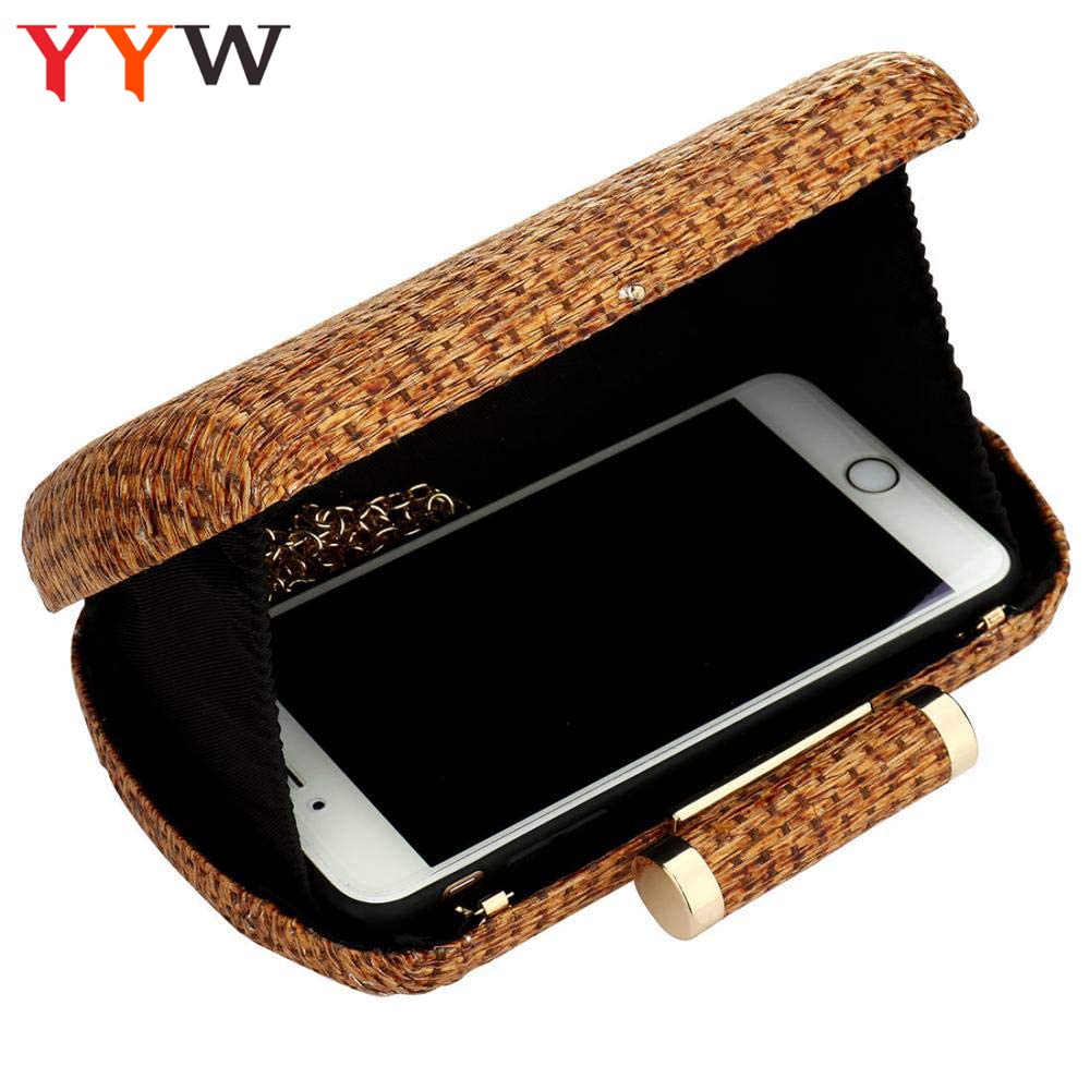 YYW Straw Clutch Purse for Women Hand-Woved Evening Handbag Party Wedding Summer Wicker Beach Bag (Brown)