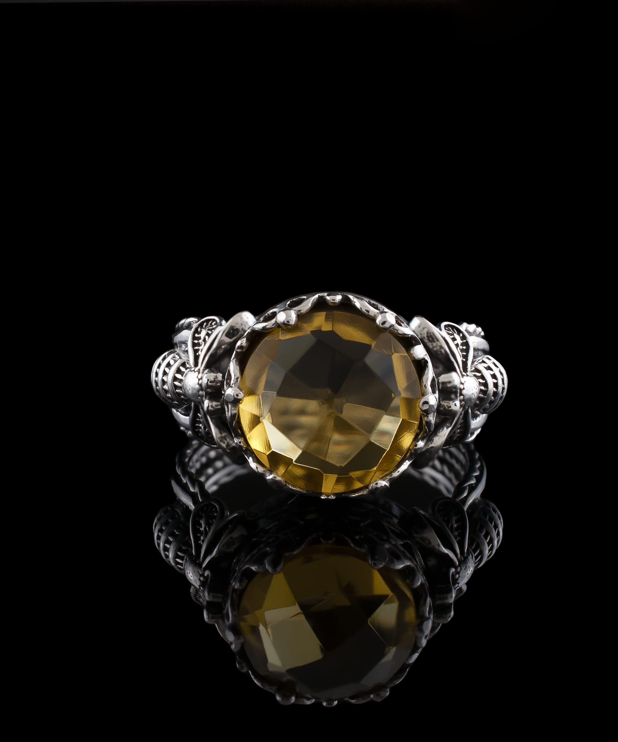 Filigranist 925 Sterling Silver Filigree Art Queen Bee Detailed Gemstone Women Cocktail Ring, Luxurious Gift Boxed (Citrine, 6)