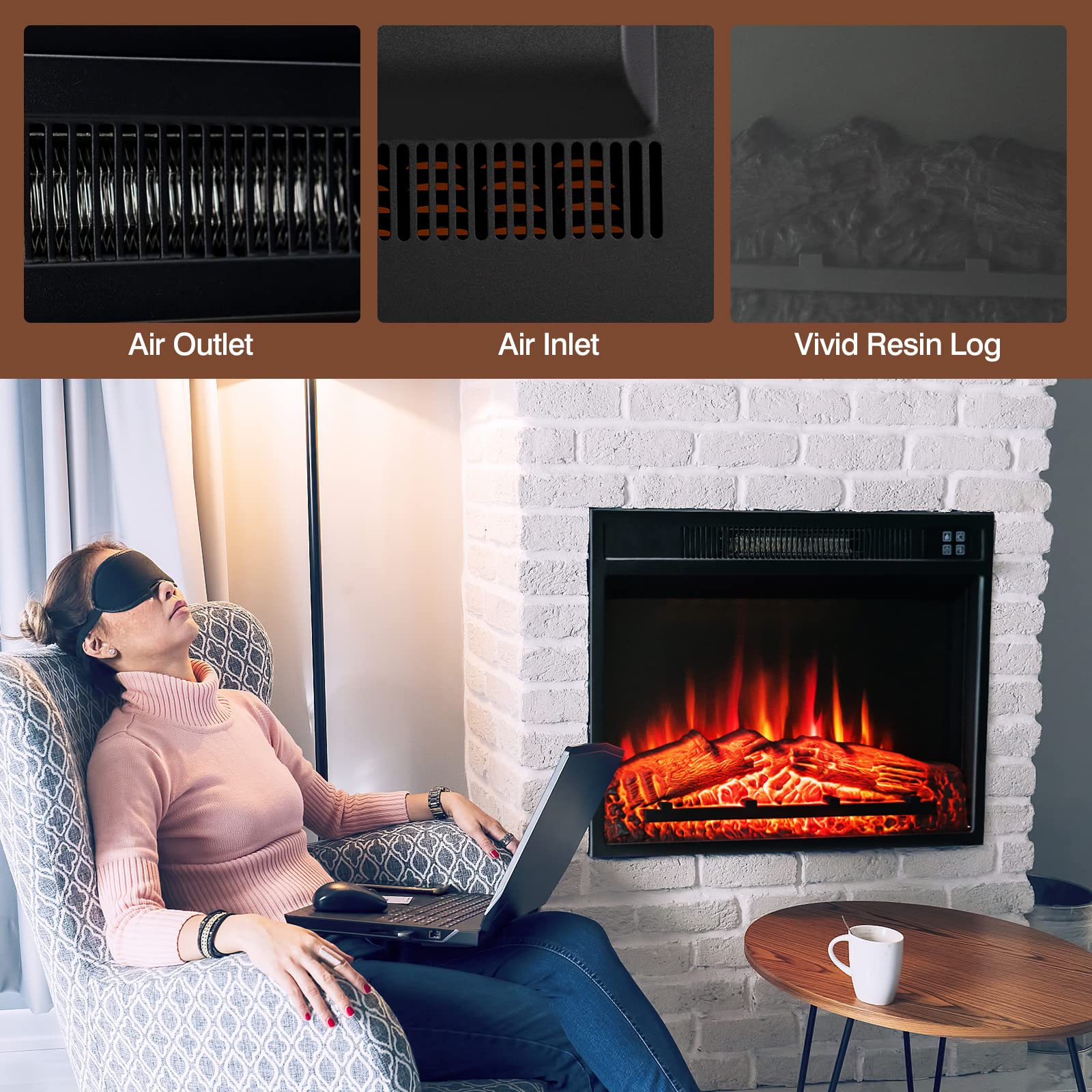 GOFLAME 23” Electric Fireplace Insert, Recessed Fireplace Heater with Remote Control & Touch Screen, Wall Mounted Electric Fireplace with Adjustable Flame Brightness and Timer, Overheating Protection