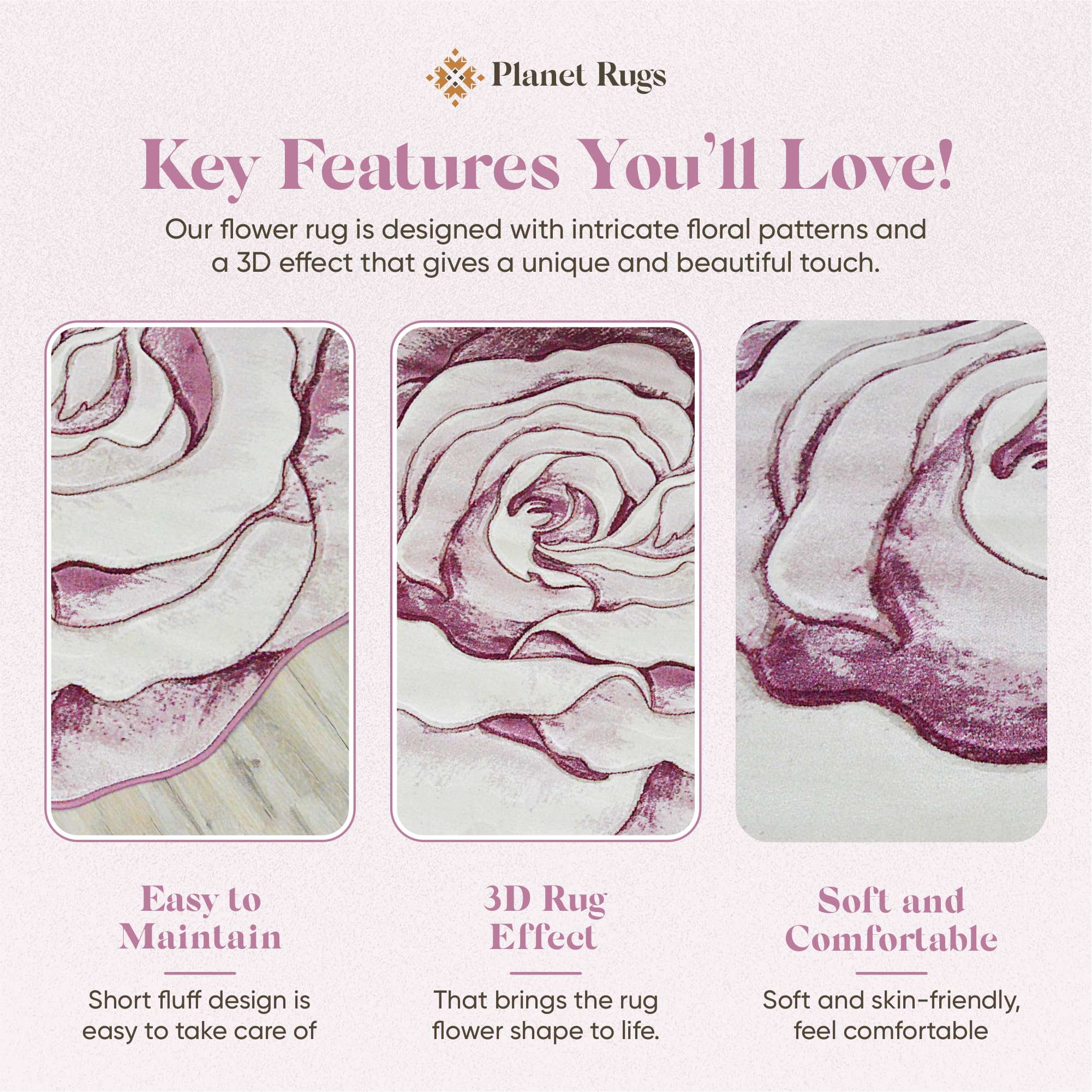 Rose Rug 6ft Round Area Rugs Cute Plush Flower Shaped Rug Circle Girly for Bedroom Floor Living Room Carpet 304 Pink