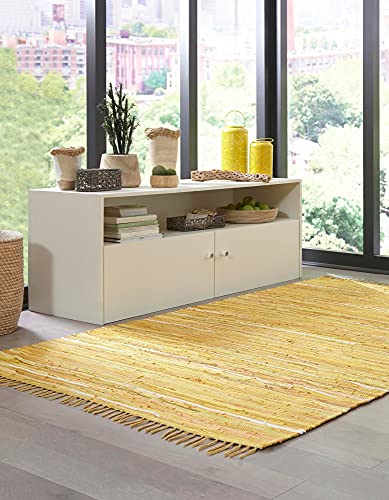 Rugs.com Chindi Cotton Collection Rug – 8' x 10' Yellow Flatweave Rug Perfect for Living Rooms, Large Dining Rooms, Open Floorplans