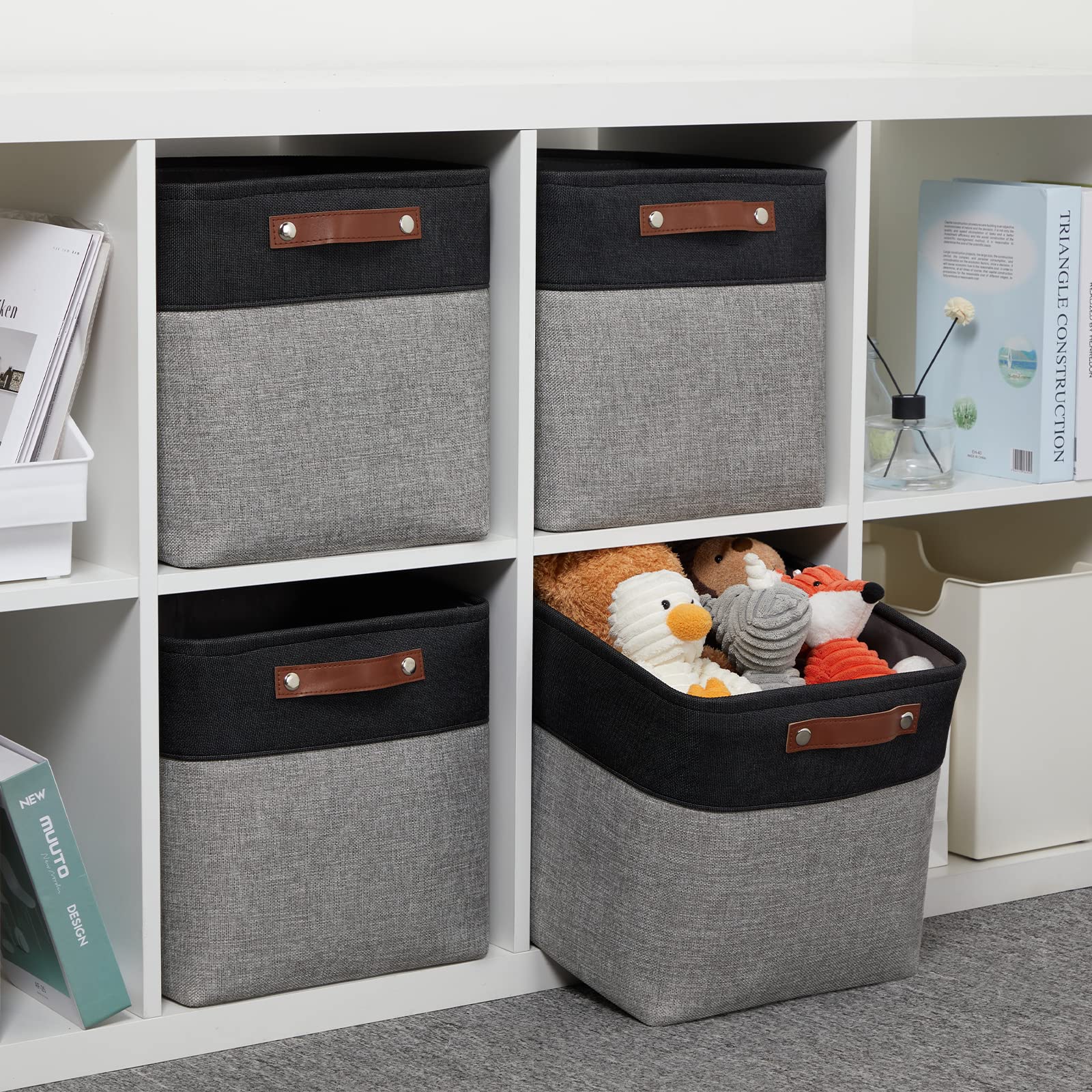 DULLEMELO Collapsible Bundle Baskets 4 Cube Baskets 12"x12"x12" + 6 Small Baskets 11.8"x7.9"x5.1"(Black&Grey