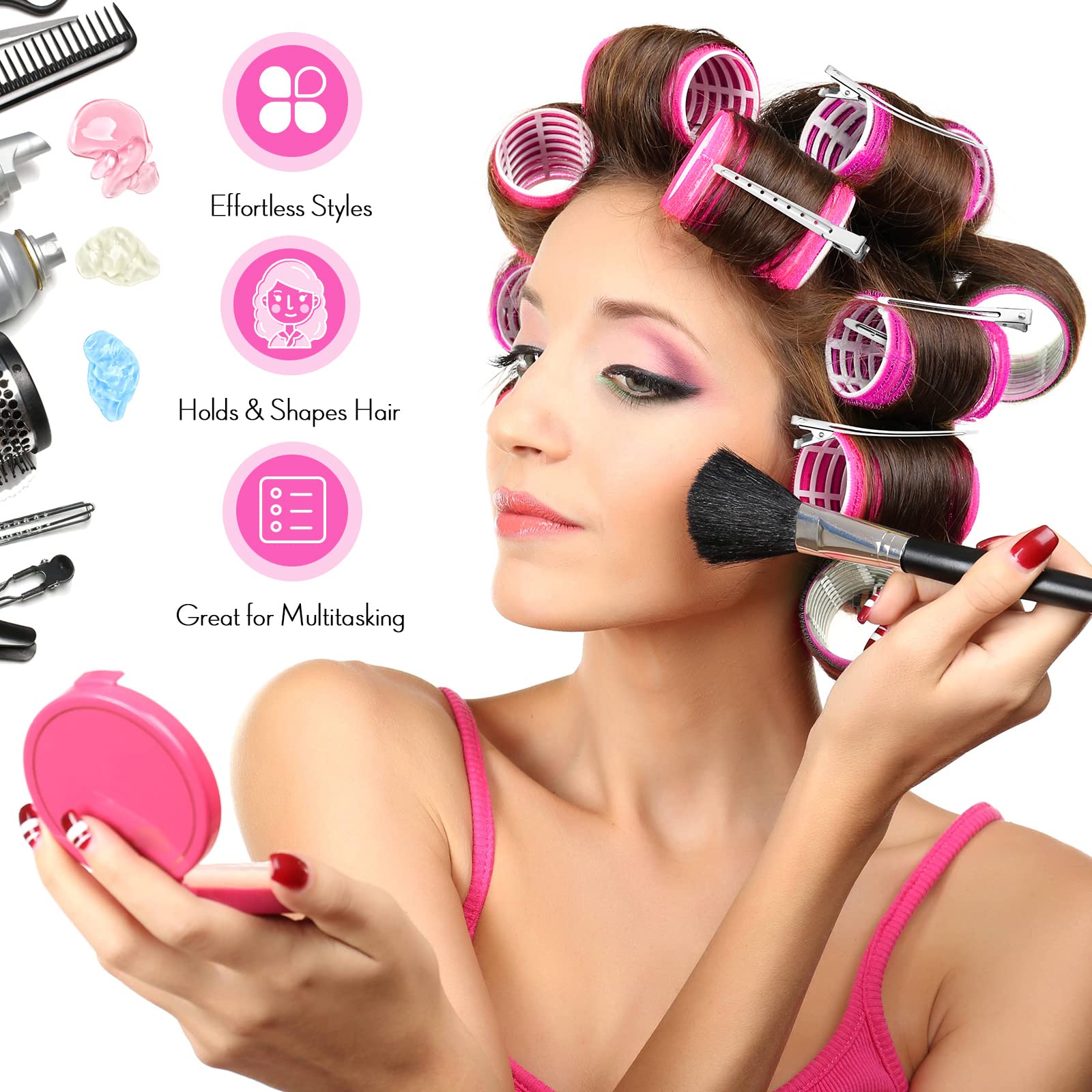Hair Curlers and Roller Set: 24 Jumbo Self-Grip Rollers, 24 Duckbill Clips for Volume and Styling - Suitable for All Hair Types and Lengths