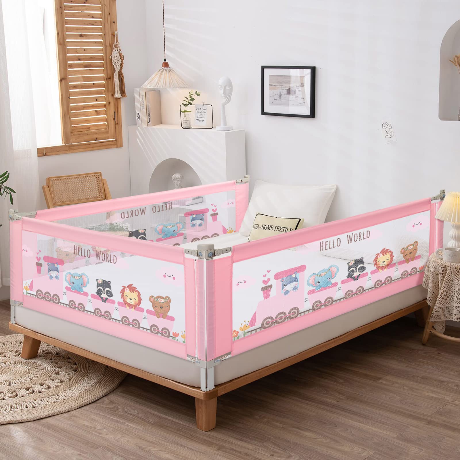 FITNATE Toddler Bed Rails, Guardian 39"-51" Extendable Bed Guard Rail for Toddlers, Side Bed Rails for Twin/Queen/King Size Bed, Pink