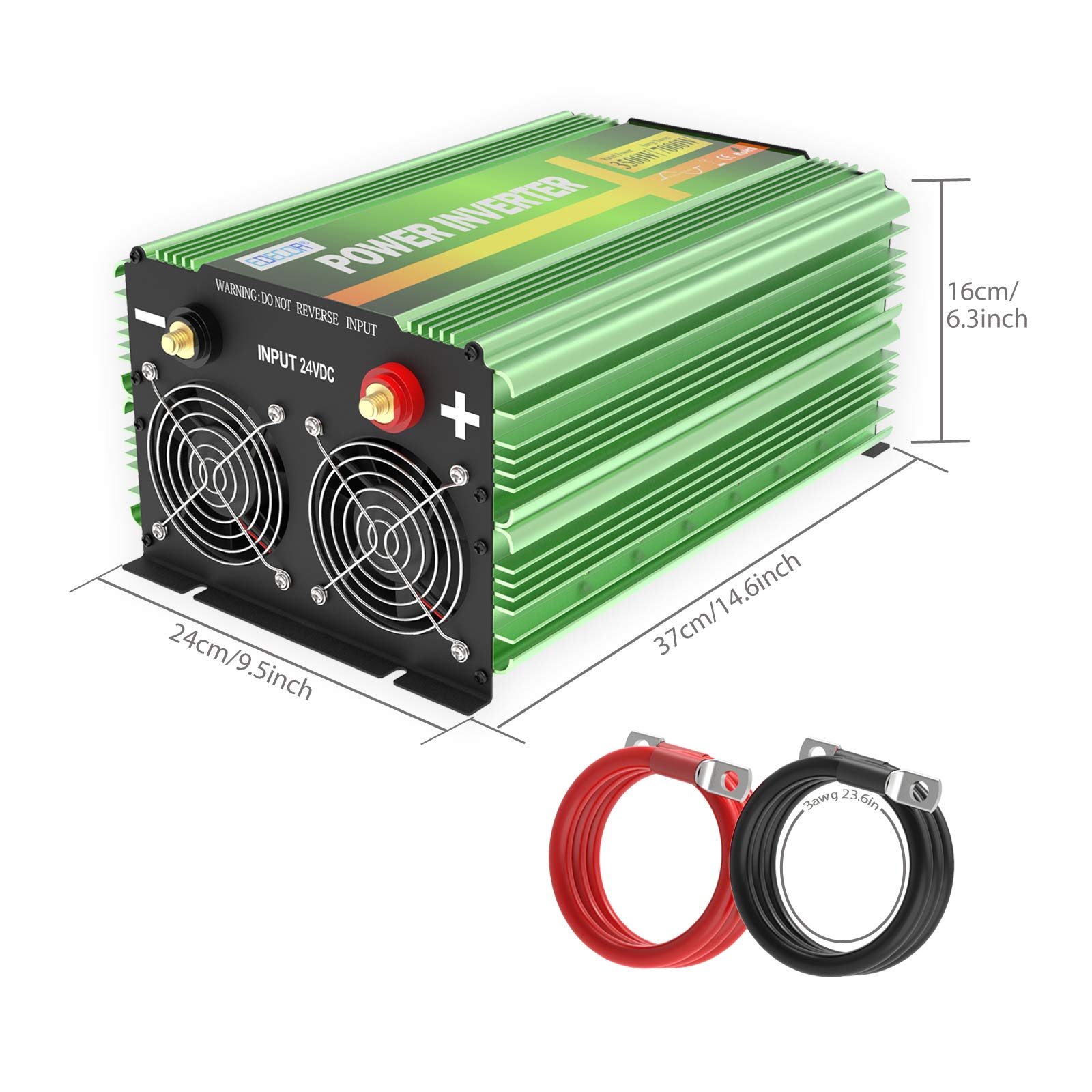 EDECOA 24V Pure Sine Wave Power Inverter 3500 Watt DC 24V to AC 110V 120V Power Converter with LCD Display and Dual USB Remote 4 AC Outlet and 1 Terminal Block