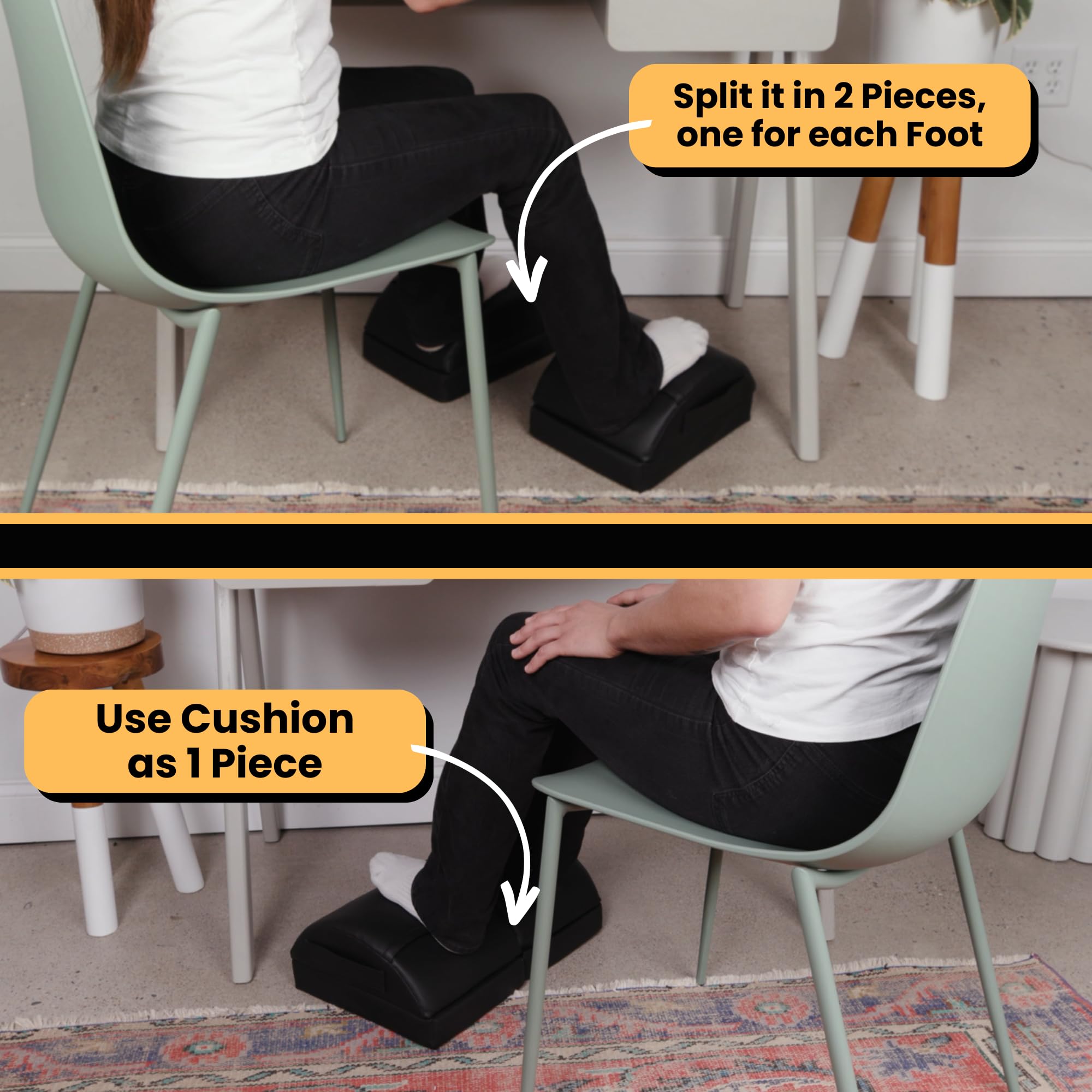 Gadgies Ergonomic Under Desk Foot Rest for Office & Home Use β Splits Into 2 β Adaptable Foot Stool Under Desk with Leather Cover β Dual Height Desk Foot Rest β Relieve Back, Lumbar & Knee Pain
