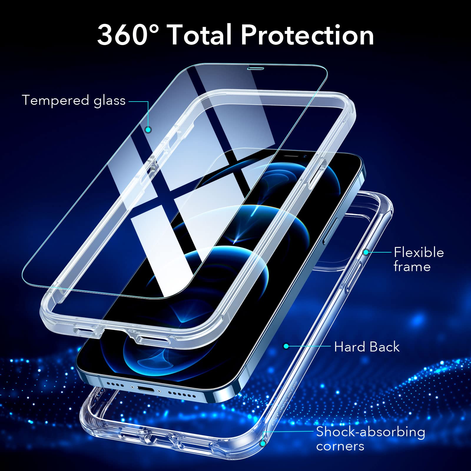 ESR Alliance Series Designed for iPhone Pro Max Case [2 Tempered Glass Screen Protectors] [Full-Body Hybrid Protection] [Shock-Absorbing] [Scratch-Resistant] for iPhone 2020, 6.7-Inch – Clear