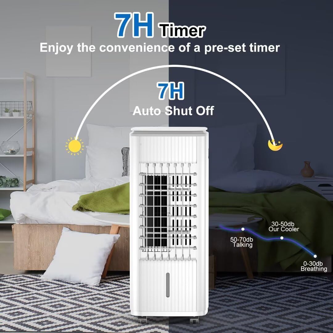 Portable Air Conditioner Evaporative Cooler Ac Unit,BEBEGINE Swamp Cooling Fan Without Hose,3-IN-1 Windowless Ventless for Room Offices,Remote,3 Speed,Water Tank,3 Ice Pack Large
