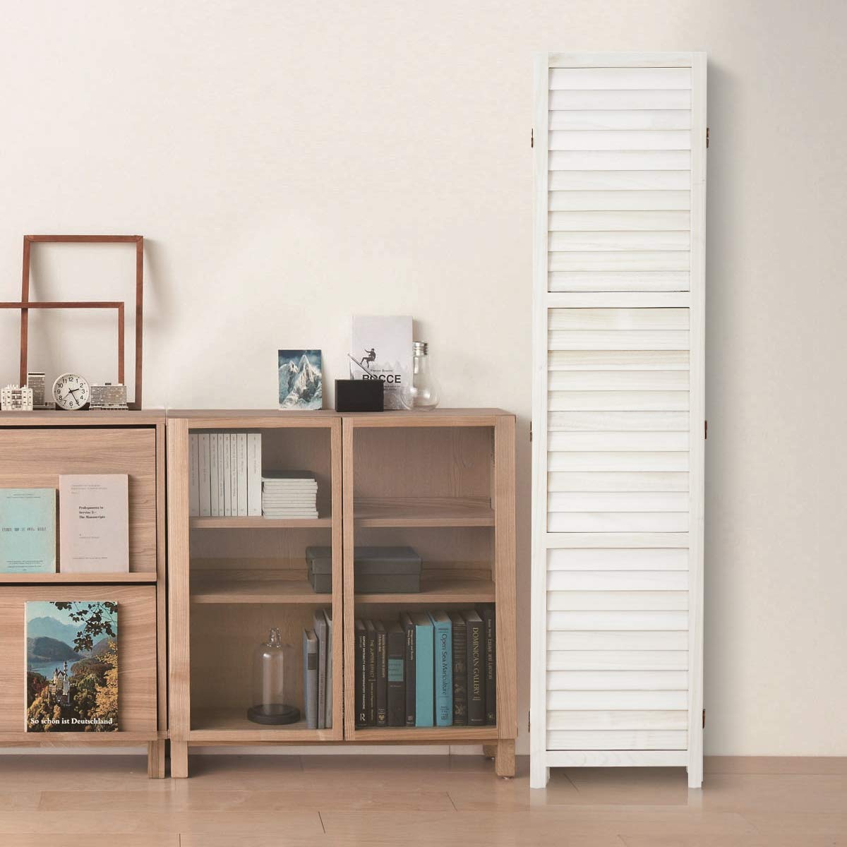 Esright 6 Panel Wood Room Divider, 5.6 Ft Tall Folding Privacy Screen Room Divider, Freestanding Partition Wall Dividers for Office,White