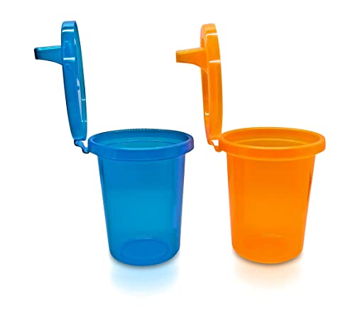 EJA Designs Sippy Cup for 1 Year Old and Toddlers with Attached Lid - Spill Proof, Stackable, Dishwasher Safe - 10 Oz, 4 Count - Never Lose a Lid Again - Baby Sippy Cups (Blue & Orange)