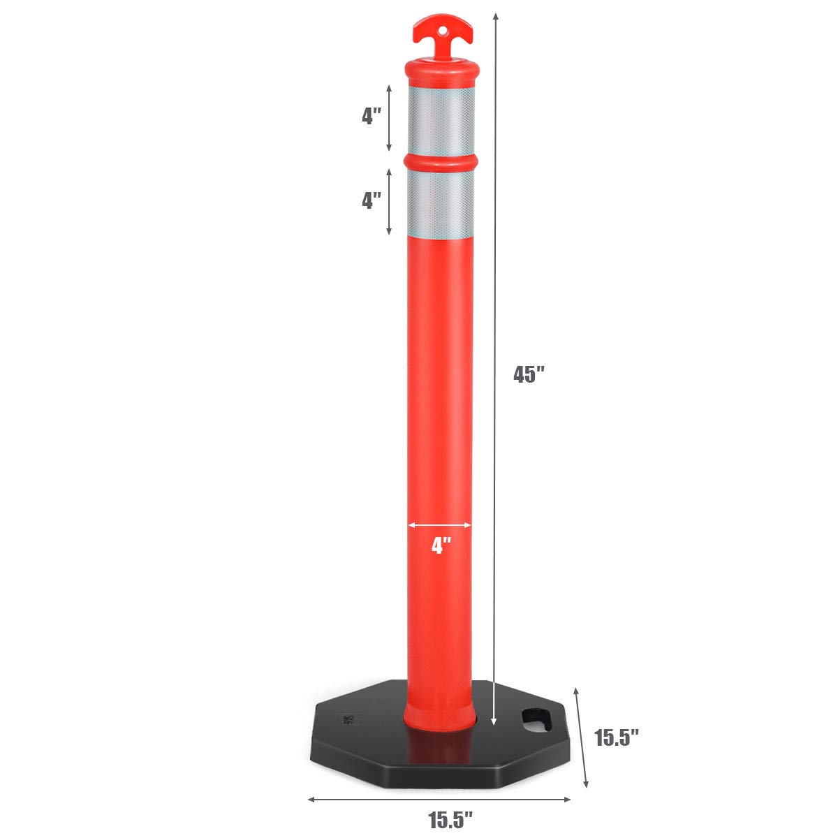 Goplus 45" Delineator Post Cone, 6 Pack Traffic Cone Safety Barrier with 4" Reflective Collars, 10lbs Octagonal Rubber Base, Perfect as Parking Posts, Construction Cones, Street Stanchions