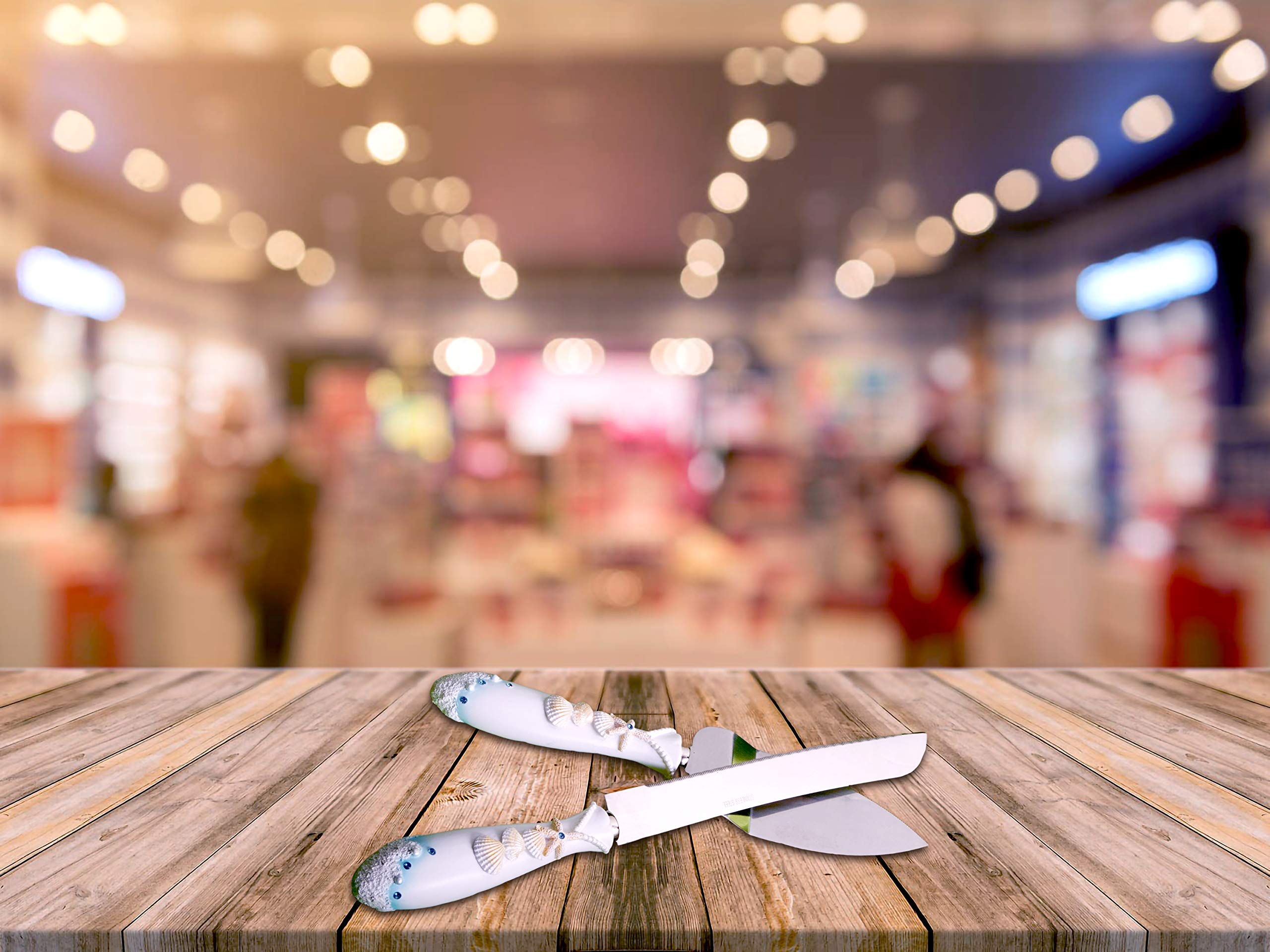FASHIONCRAFT 2417 Beach Theme Wedding Knife and Cake Server Set β 1, Beach Wedding Favor, Cake Knife and Server Set