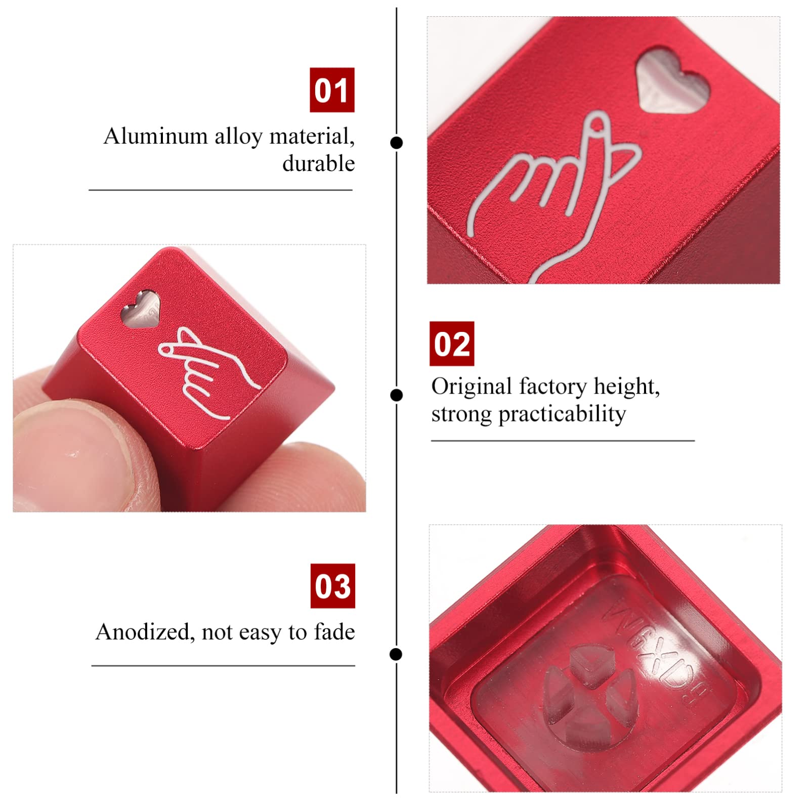 SOLUSTRE Mechanical Keyboard Key Metal keycap Decked keybaord red Heart keycap Decorative keycap mechanicalkeyboard Keyboard Enthusiasts keycap Aluminum Alloy Game Console Personality