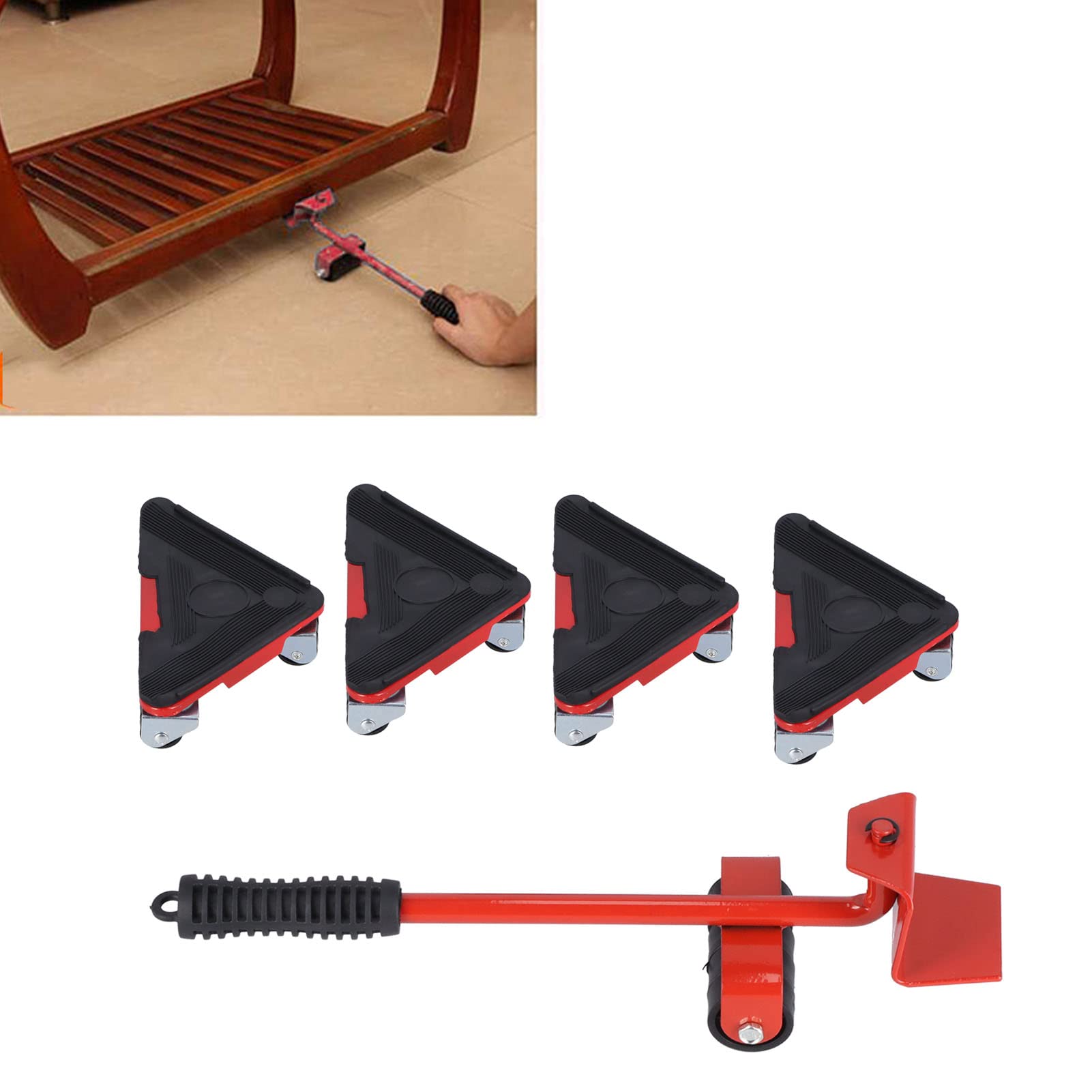 Furniture Moving Dolly(Steel,6.7 in), 3 Wheel Movers Dolly for Moving Heavy Furniture, 1760LB Load Capacity, Furniture Moving Wheels 4 Pack
