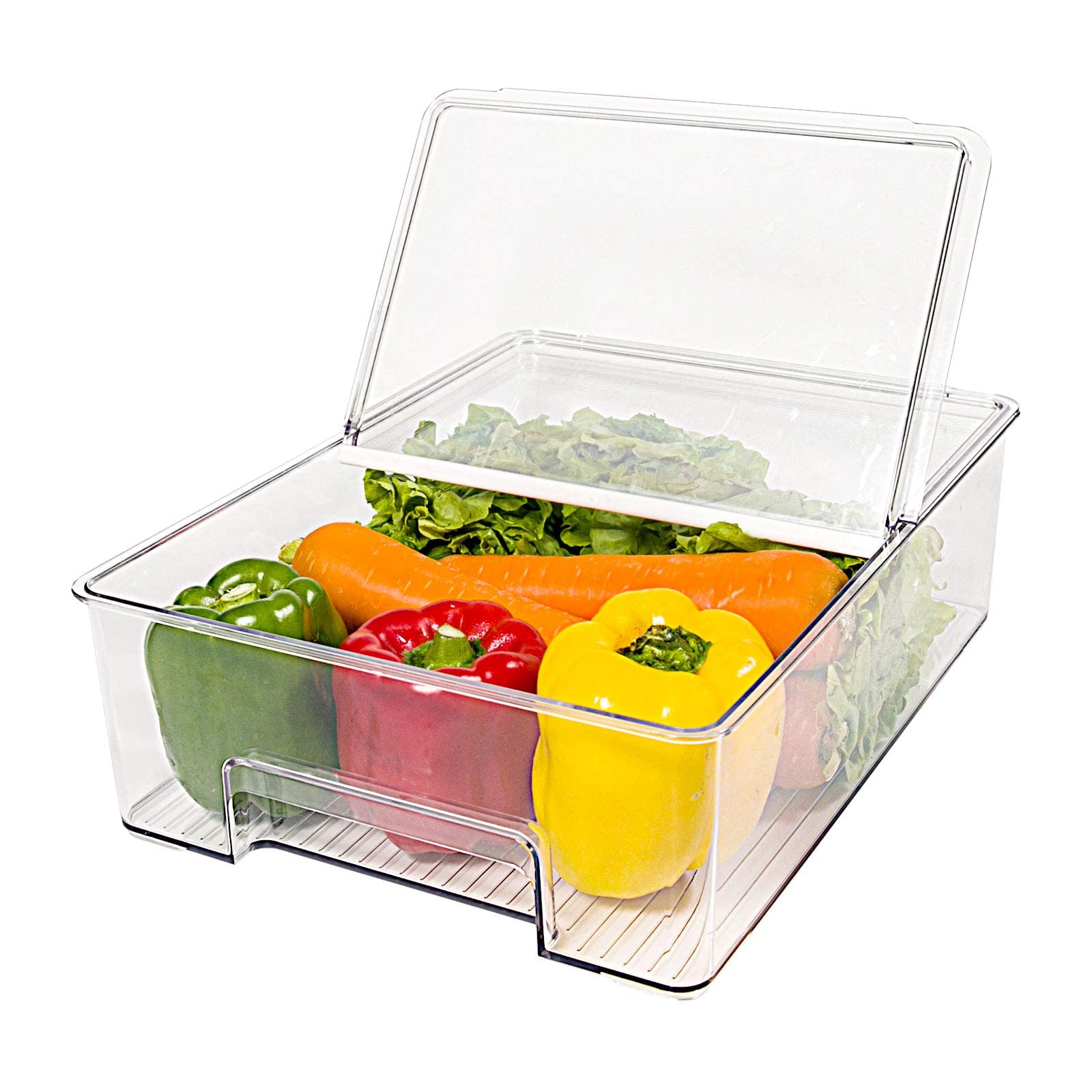 elabo Food Storage Containers Fridge Produce Saver- Stackable Refrigerator Organizer Keeper Drawers Bins Baskets with Lids and Removable Drain Tray for Veggie, Berry, Fruits and Vegetables