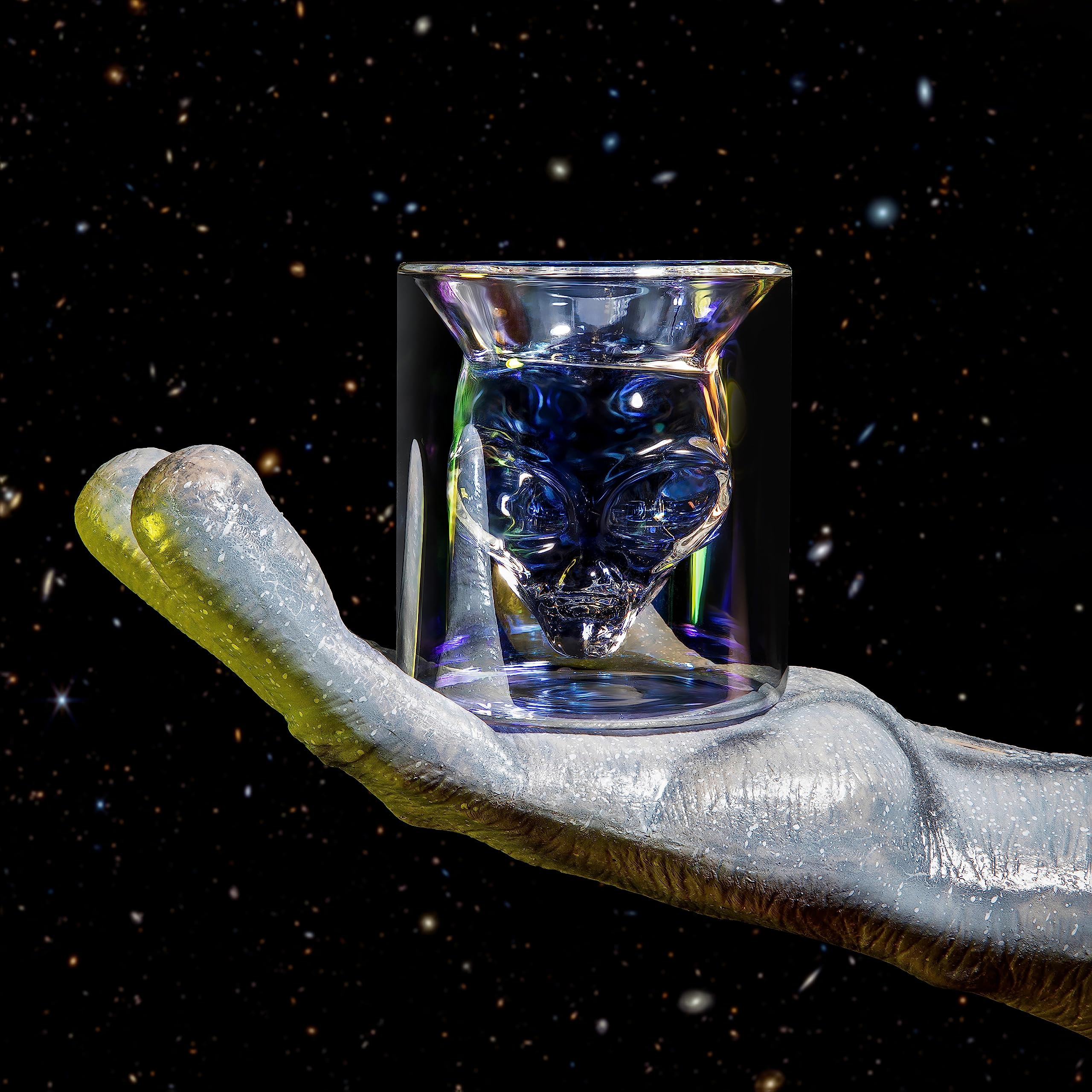 Dragon Glassware Alien Drinking Glasses - Unique Double Wall Grey Alien Inspired Design from Area 51 - Novelty Gift for Outer Space Enthusiasts - Fun and Stylish Tumblers, Set of 2