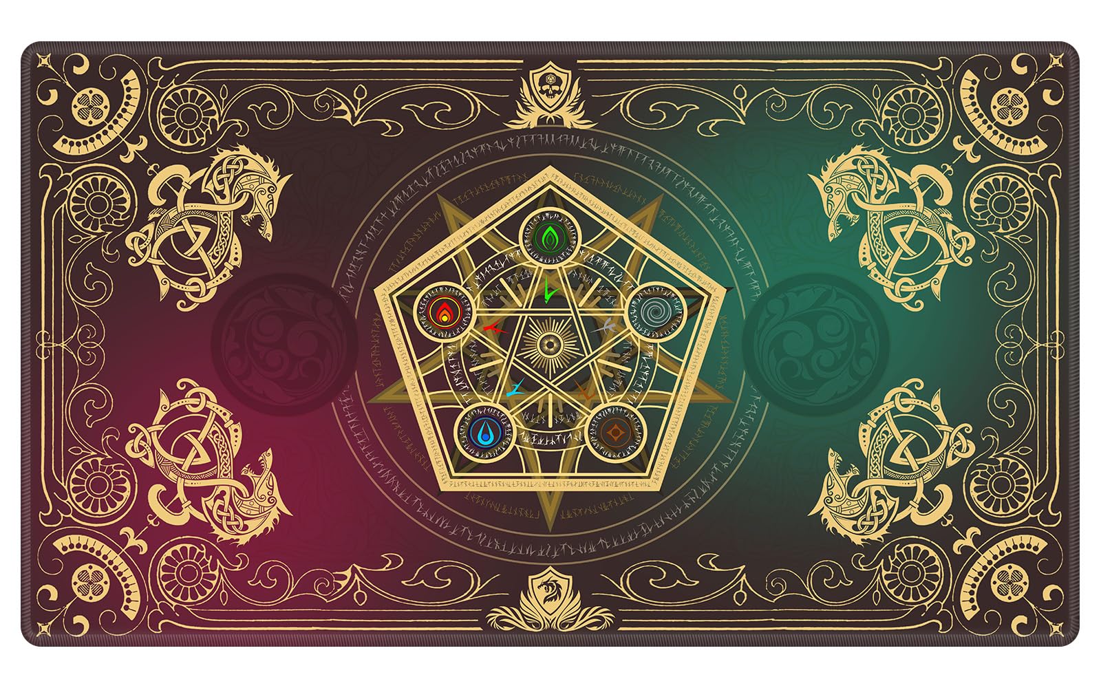 EDGFRTOIO Playmat with Zones for MTG Card Game Playing, Game Mats Tabletop Magic Play Mats 24"x14" Commander Deck Gaming Desk Duel Mat Card Gameplay Mats for Beginner, Five Elements