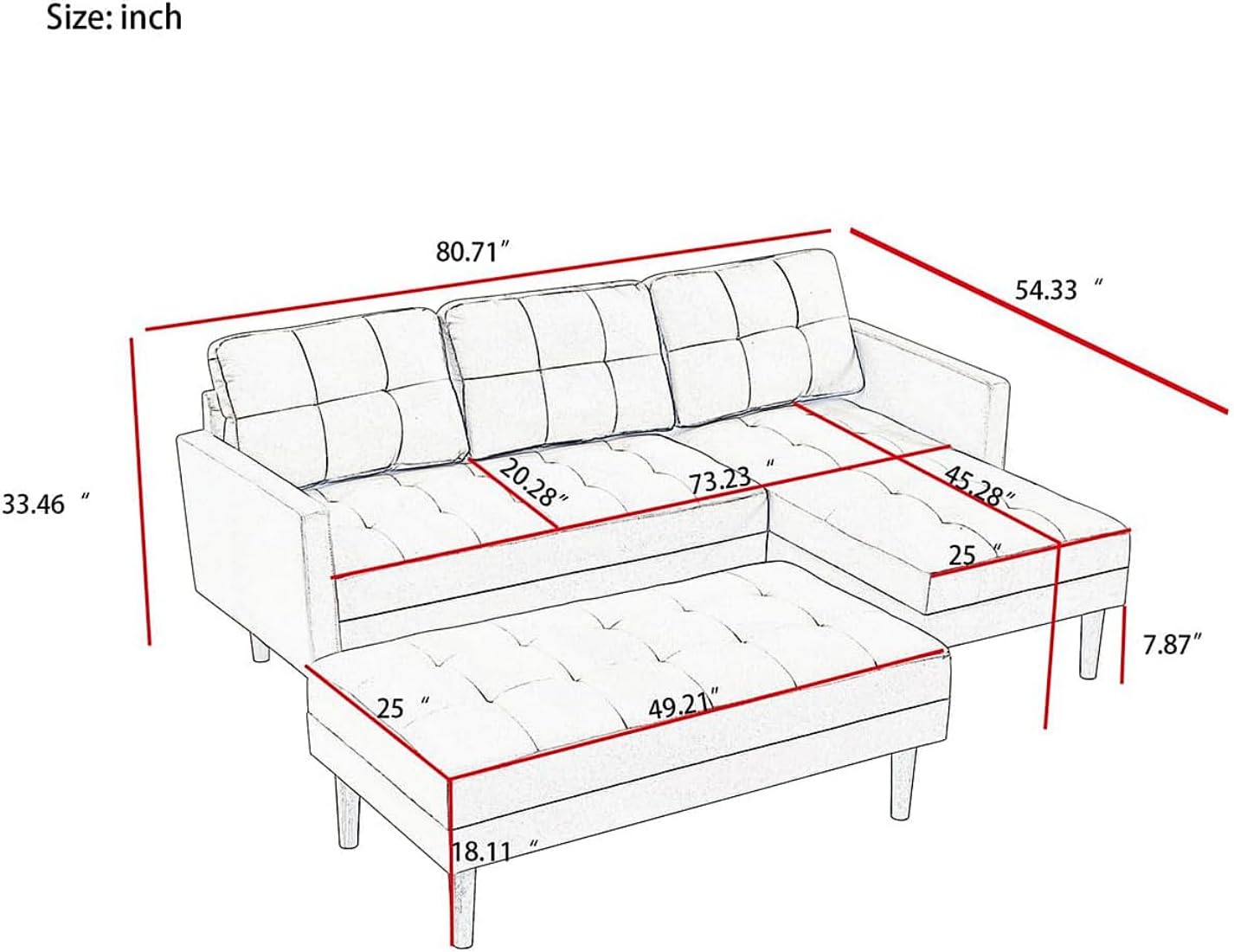 oaaktu 81" Sectional Sleeper Sofa,4 Seat U-Shaped Sofa Couch with Linen Fabric and Double Chaises, Modern Living Room Furniture Sets for Apartment (Pink)