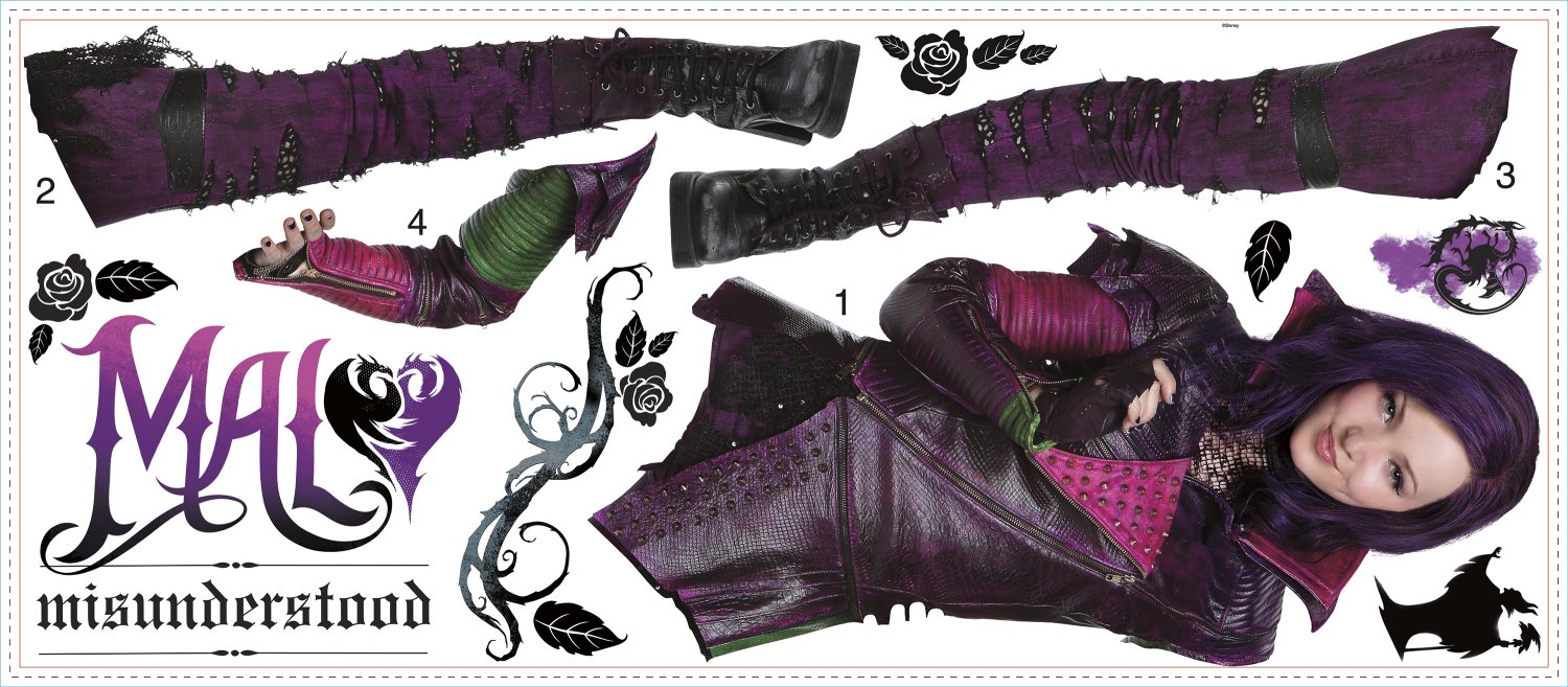 RoomMates RMK2852TB Descendants Mal Peel & Stick Giant Wall Decals, 15"Wide X 42.5"High, Multicolor
