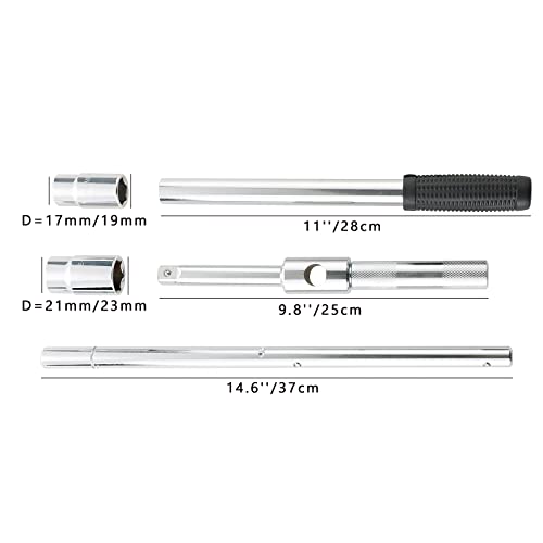 FLKQC 23" Universal Extended Lug Wrench, 4 Way Tire Iron Nut Wrench Set with Storage Bag, 17mm/19mm, 21mm/23mm