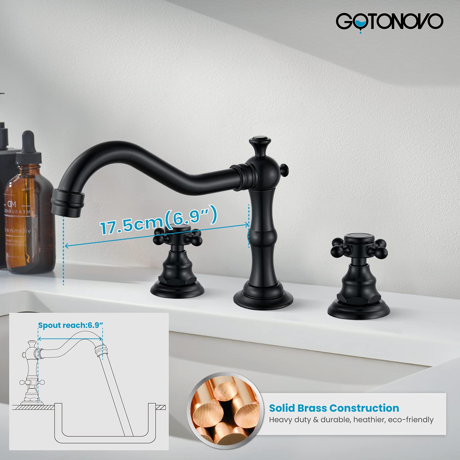 Wall Mounted Oil Rubbed Bronze Bathroom Rainfall Shower Faucet System Set Mixer 8-Inch Round Head with Matte Black Victorian Widespread Deck Mounted Three Holes Double Handles