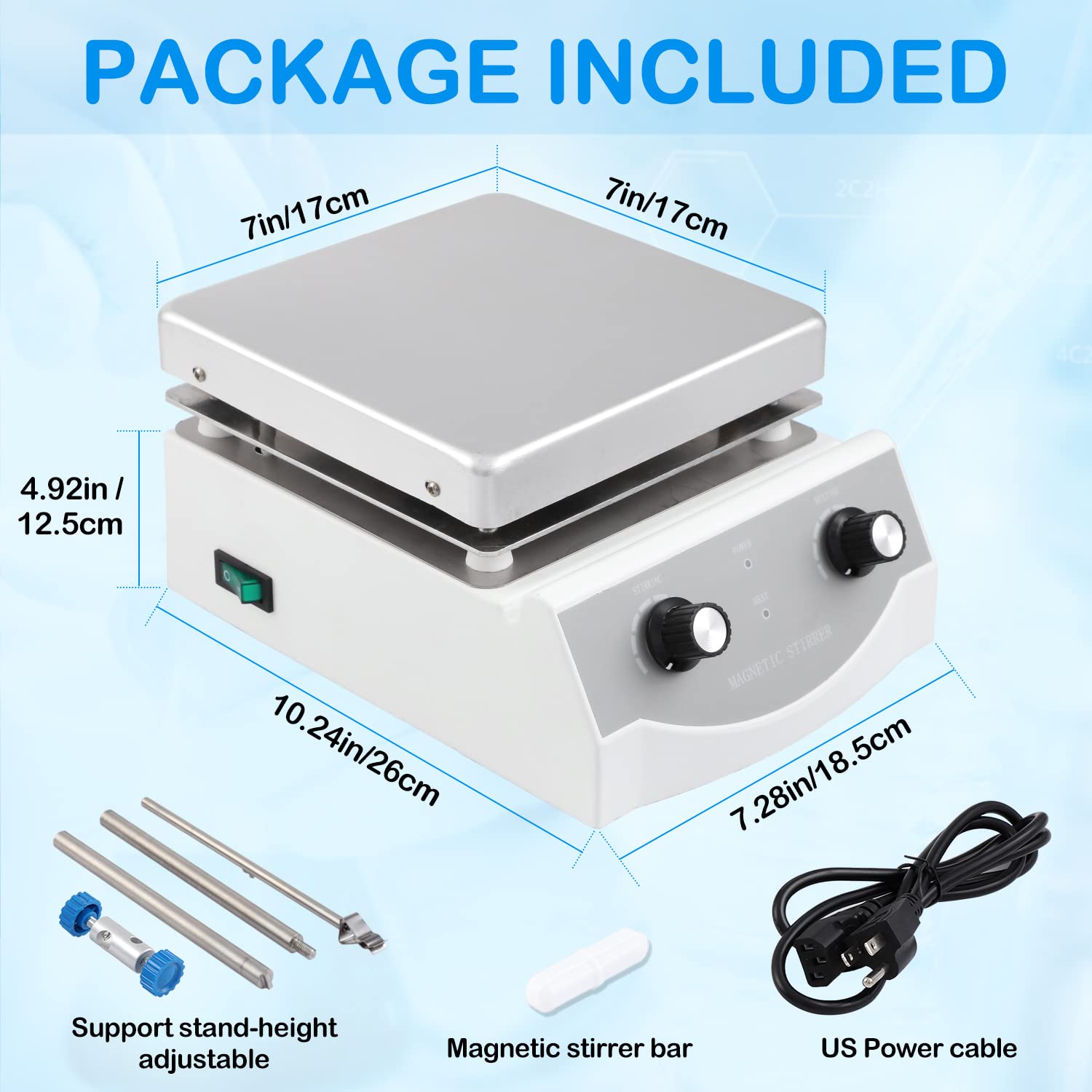 Hot Plate Magnetic Stirrer 3000ml, 7 Inch Hot Plate Stirrer with Stirring Bar&Support Stand, Max 300℃(572°F), 0-1600rpm, Magnetic Stirrer Hot Plate Mixer for Lab Heating and Mixing