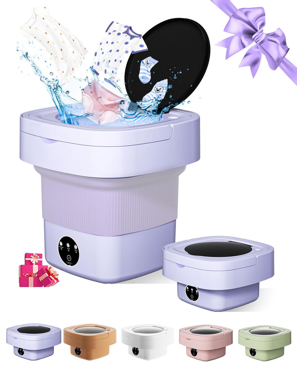 Portable Washing Machine, 9L Mini Laundry Washer with 3 Modes Cleaning for Underwear, Baby Clothes, Sock, Small Delicates. Foldable Washer and Dryer Combo for Apartment, Home, Hotel,Camping,RV(Purple)