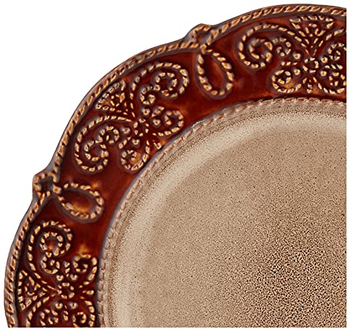 Elama Round Decorated Stoneware Scallop Embossed Dinnerware Dish Set, 16 Piece, Salia