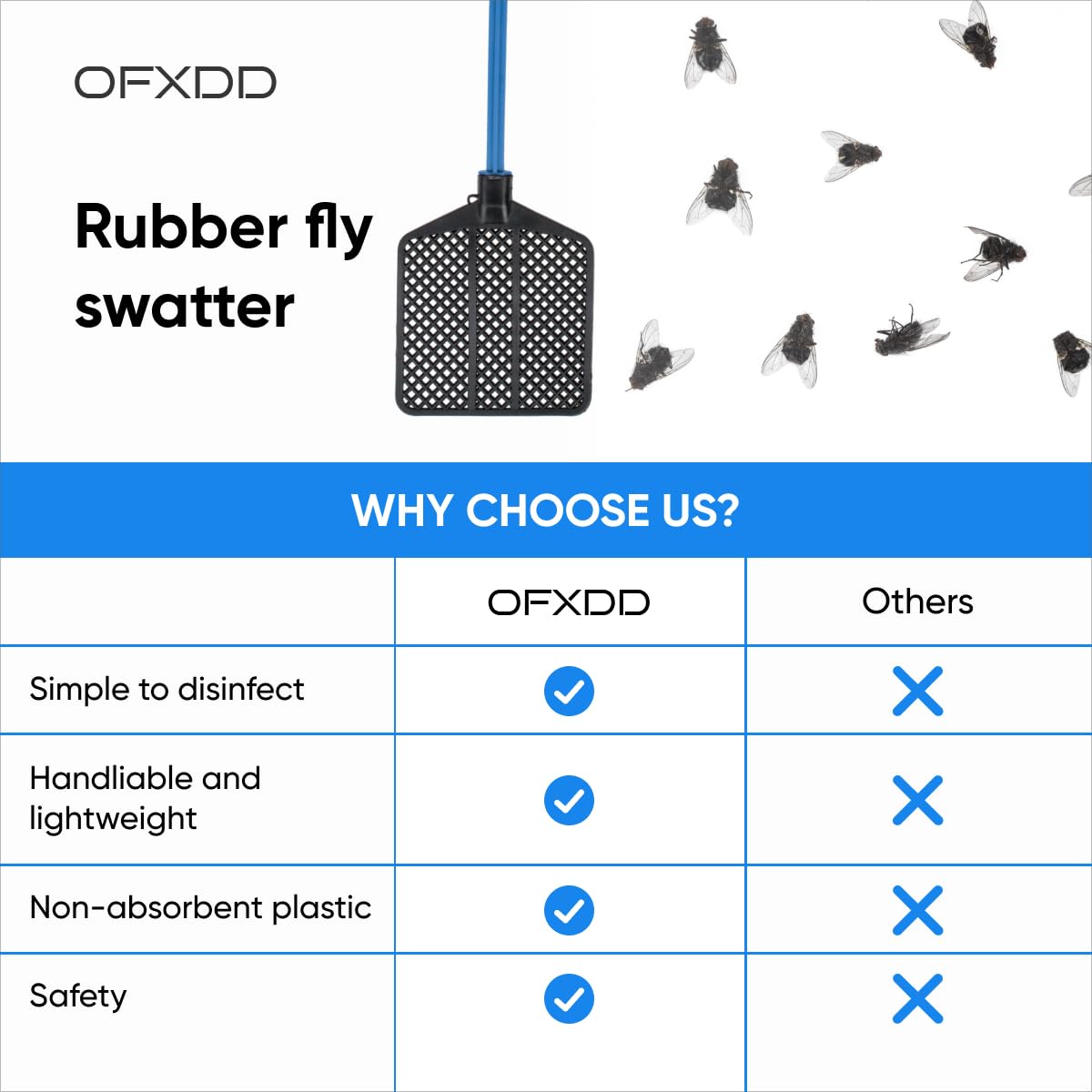Rubber Fly Swatter, Long Fly Swatter Pack Pest Control, Fly Swatter Heavy Duty, Assorted Colors Beautiful (3 Pack)