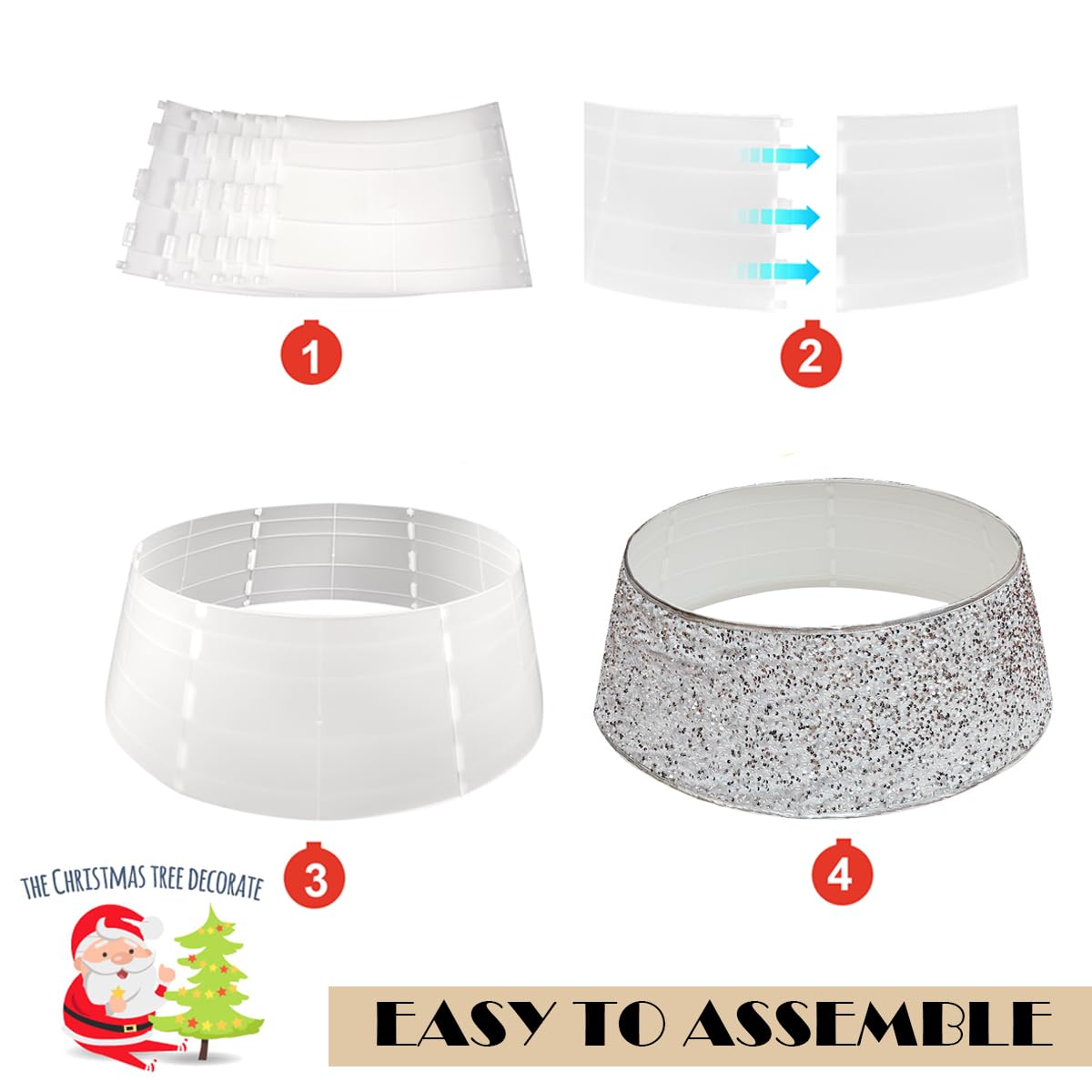 EDLDECCO Christmas Tree Collar 30 Inches Base Sequin Buffalo Check Tree Skirt Ring Plastics Sheets with Collar Cover Holiday Home Party Decor Ornaments (Silver)