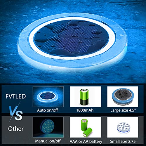 FVTLED Floating Pool Lights, Solar Pool Lights with 1800mAh Lighting 2-3 Nights, 4.5", IP68 Waterproof Pool Lights That Float for Swimming Pool, Pond, Lawn or Disco Pool Party Decoration, 1pcs, Blue