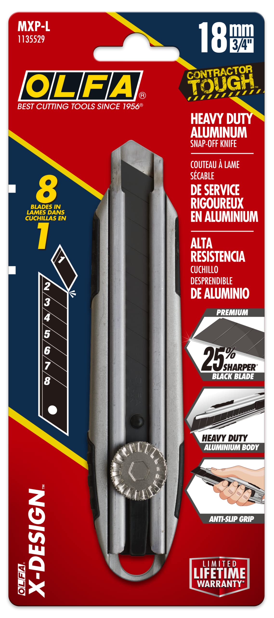 OLFA 18mm Heavy-Duty Utility Knife (MXP-L) - Multi-Purpose No-Slip Grip Precision Knife w/All Aluminum Handle & Snap-Off Blade, Custom Cutting Depth, Replacement Blades: Any OLFA 18mm Blade