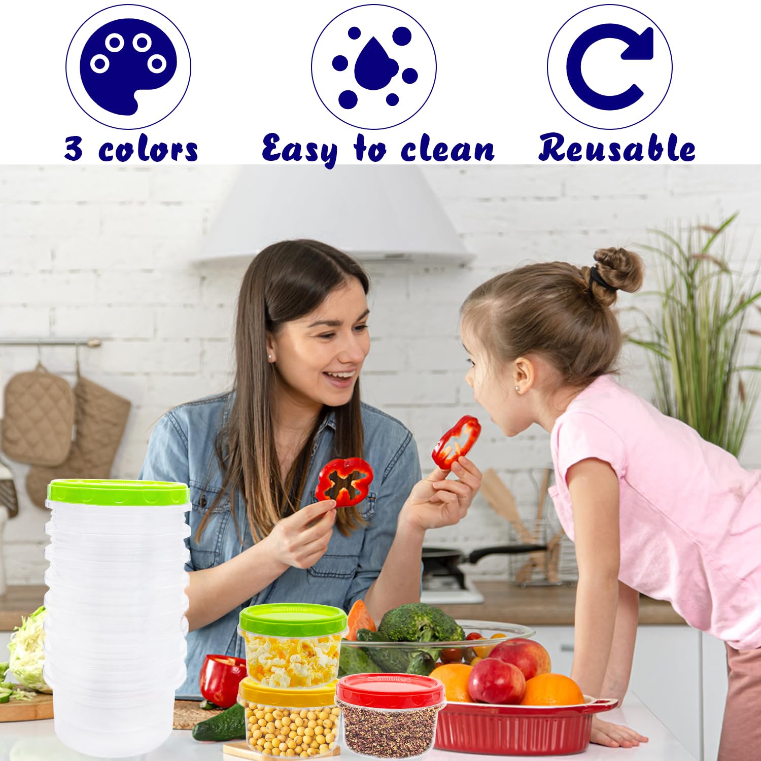 Eerrhhaq 20 Pack 8 oz Reusable Small Plastic Containers,Twist Top Food Storage Containers with Screw Lids,Small Plastic Freezer Storage Container for Kitchen House