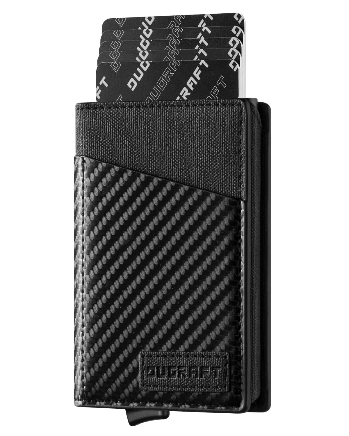 DUGRAFT Card Holder Wallet with ID Window, Mens RFID Blocking Minimalist Slim Pop-Up Wallet Aluminum Metal Credit Card Case, Holds 10 Cards