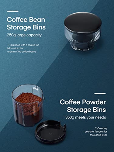 Electric Burr Coffee Grinder, FOHERE Coffee Bean Grinder with 18 Precise Grind Settings, 2-14 Cup for Drip, Percolator, French Press, Espresso and Turkish Electric Coffee Makers, Black