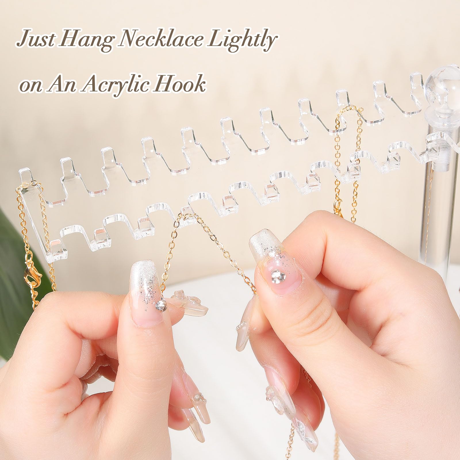 OAOLEER Acrylic Necklace Organizer, Clear Necklace Holder Stand, Jewelry Organizer Display Hanger Rack with Bilateral Hooks for Necklaces Pendant Bracelets Ring (Tall 11.6 in)