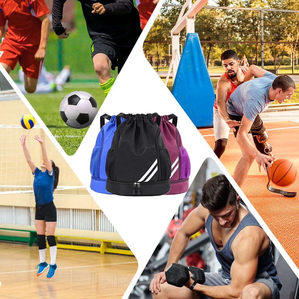 Drawstring Backpack Sports Gym Bag with Shoes Compartment, Waterproof Draw String Back Bag for Men Women (Orange)