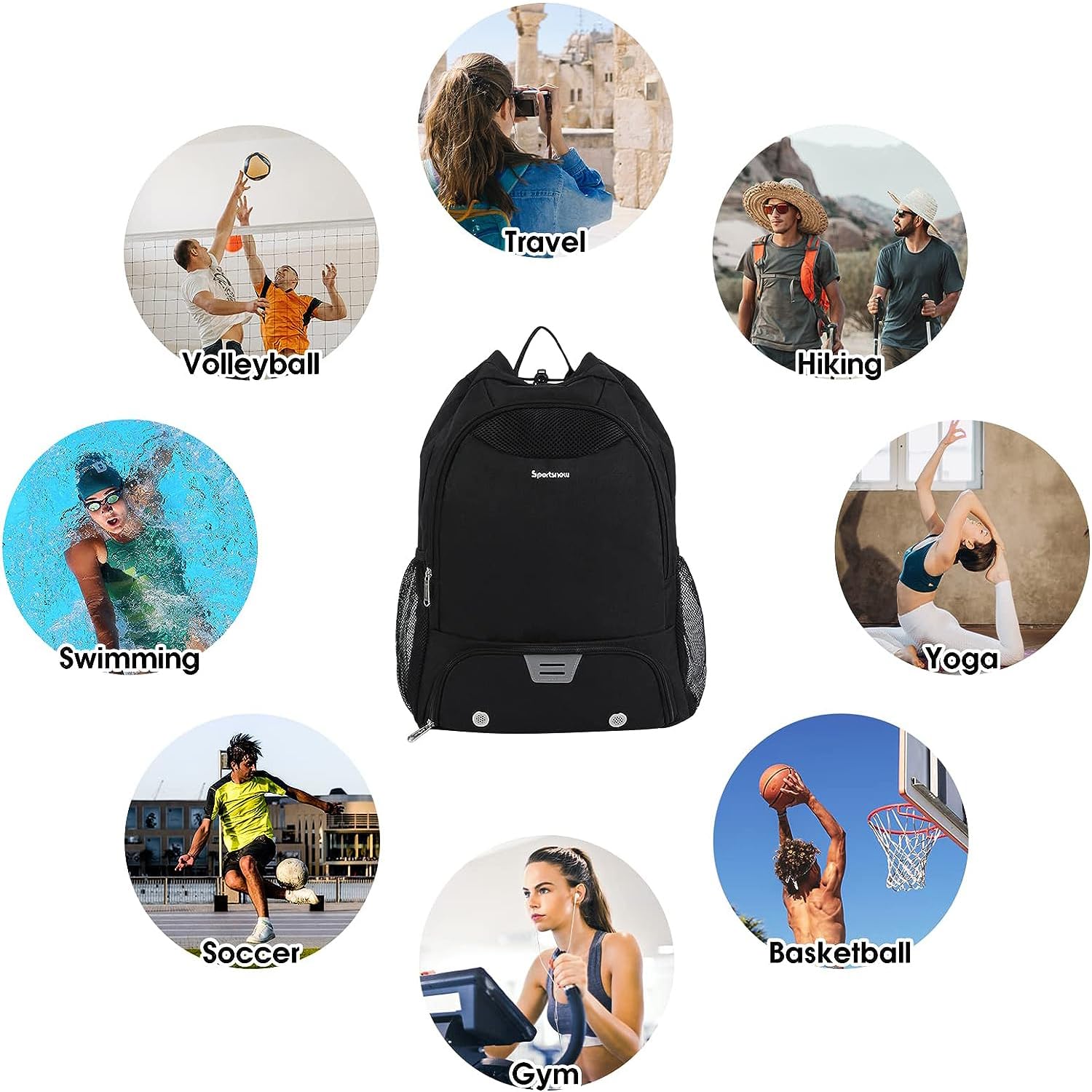 Drawstring Backpack, Soccer Basketball Backpack with Shoe & Ball Compartments and Wet Pocket Gym Bag Sackpack for Men Women, Grey
