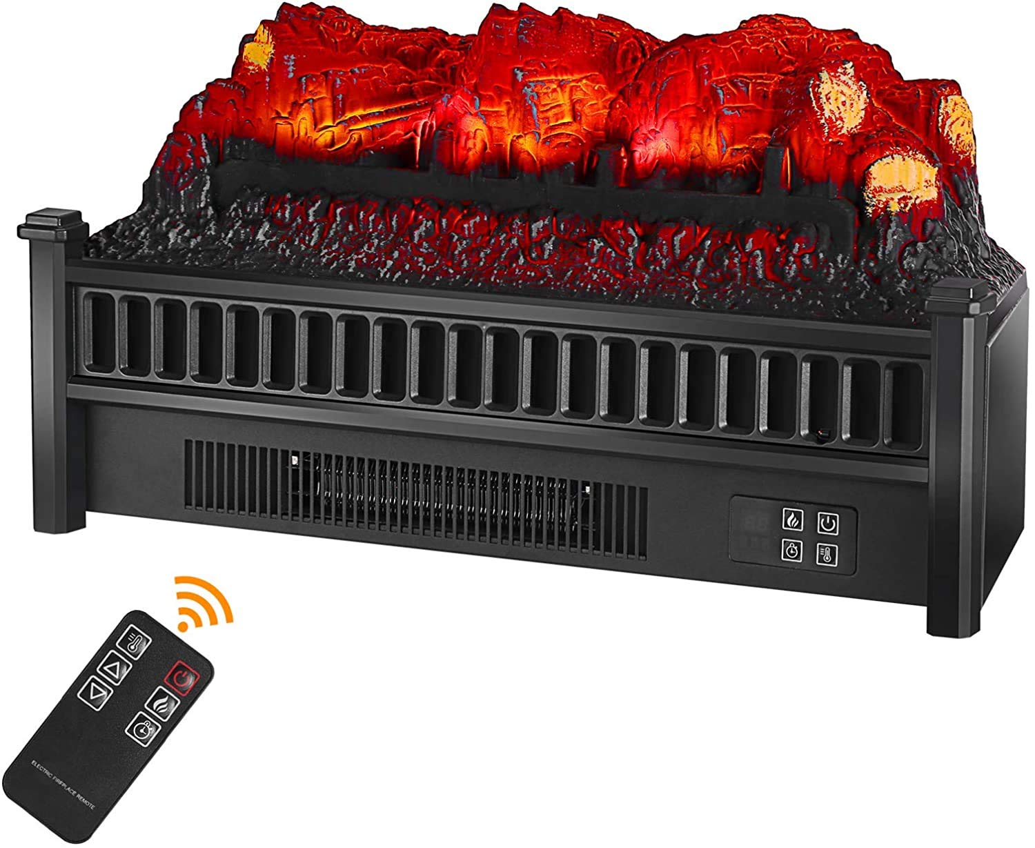 Electric Fireplace 23" Remote Control Fireplace Insert Log Heater, Realistic Pinewood Ember Bed, Level 3 Adjustable Flame, Overheat Protection, Thermostat, Timer, 1400W Black