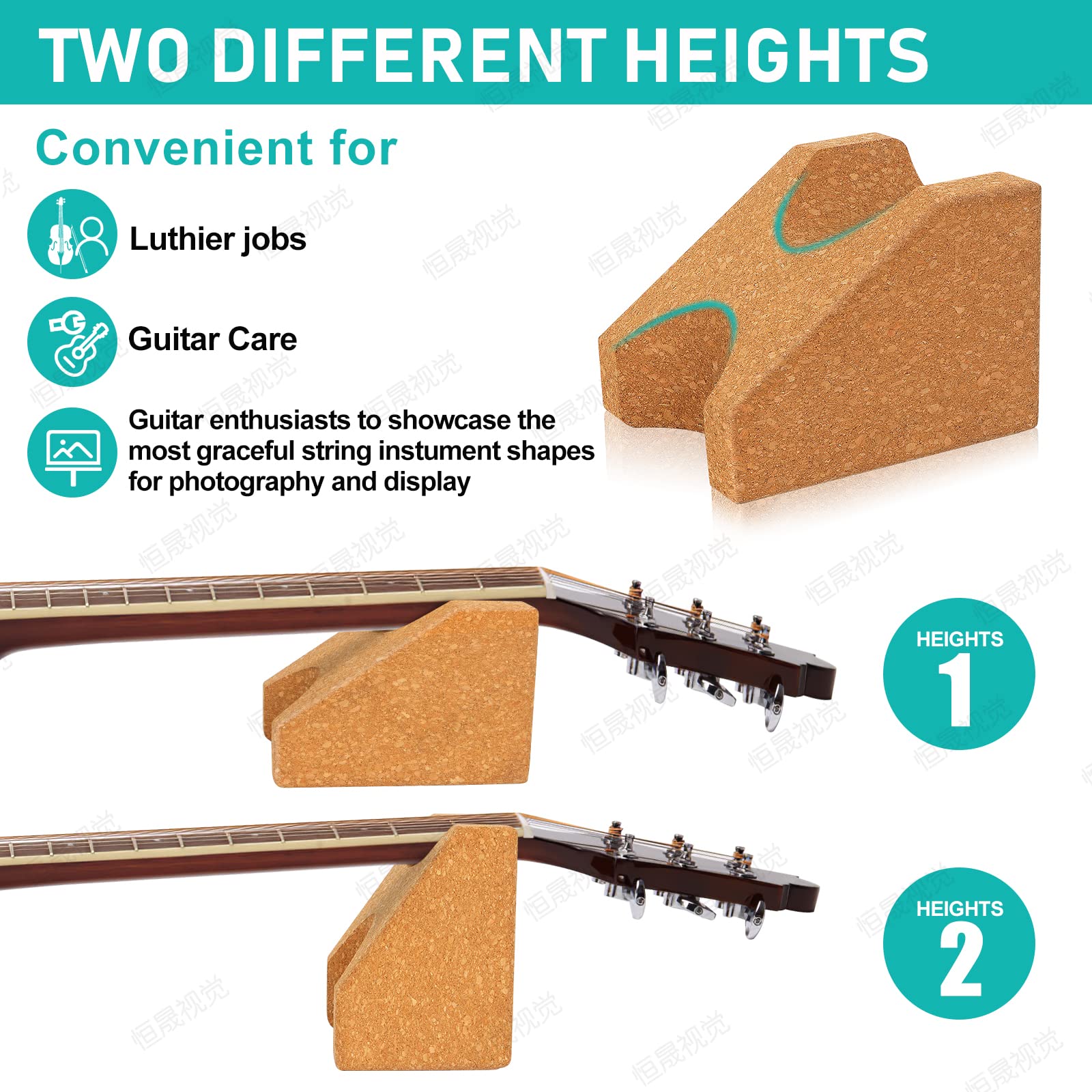 Guitar Neck Rest, Portuguese Cork Guitar Neck Cradle Support Pillow String Instrument Luthier Tool for Guitar Workstation, Ukuleles, Violins, Banjos, Mandolins, Basses