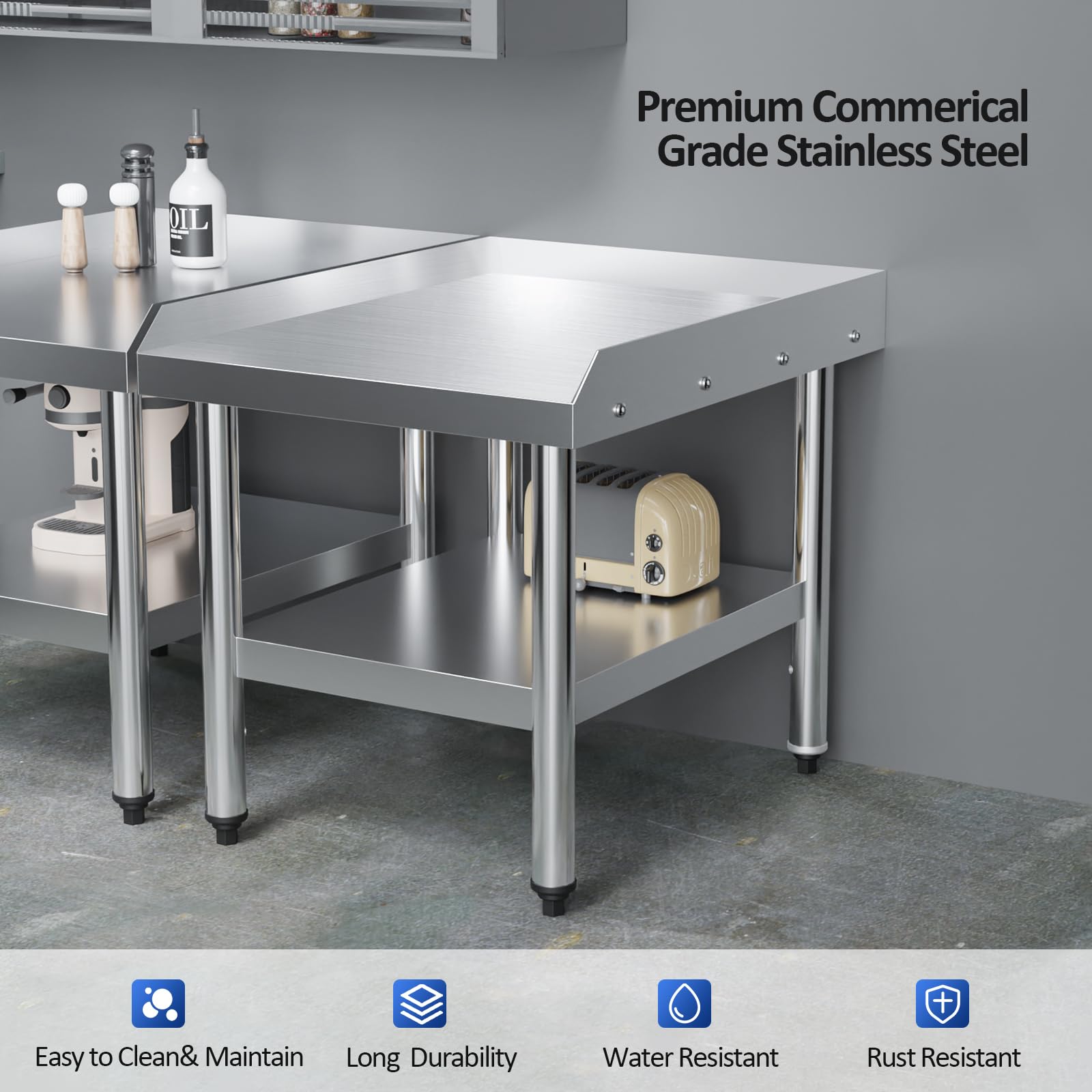 ROVSUN Stainless Steel Equipment Stand 24" L x 30" W x 26" H with Adjustable Undershelf, NSF Commercial Heavy Duty Work Table & Grill Stand Table for Restaurant, Home and Hotel Kitchen