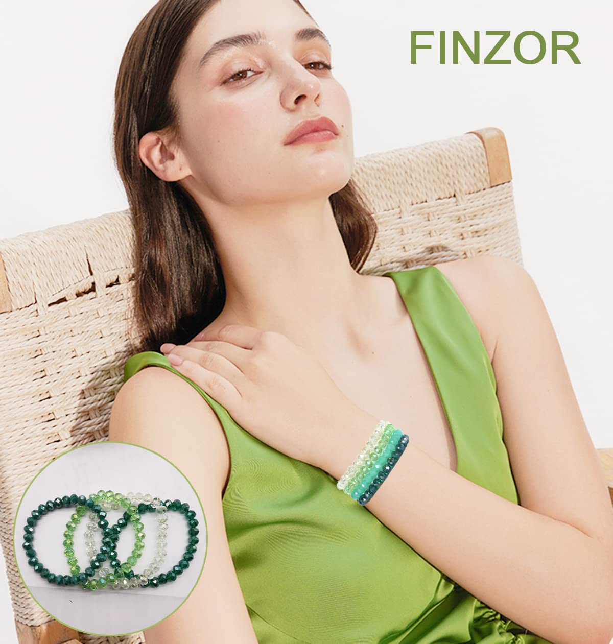 FINZOR 24Pcs Bohemian Multi-Layer Stacking Beaded Bracelet For Women Versatile Stretch Strand Statement Stackable Shiny Bead Bracelets Set