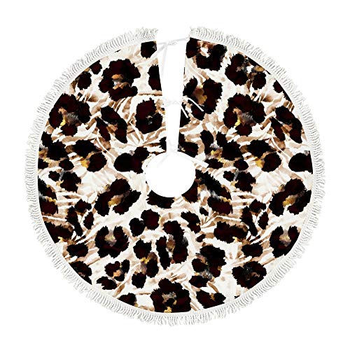 Dream Bay Christmas Tree Skirt,Leopard Christmas Tree Mat for Xmas Party Decoration 48x48 Inches