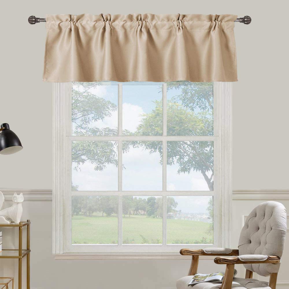 Eternal Beauty Blackout Window Valance Curtains for Kitchen Darkening Rod Pocket Valance Short Curtain Panels (42x18 Inches + 1.6 inches Header, Navy Blue)